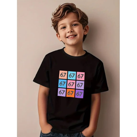 Boy's Casual Colorful Grid Number 67 Graphic T-Shirt - Walmart.com