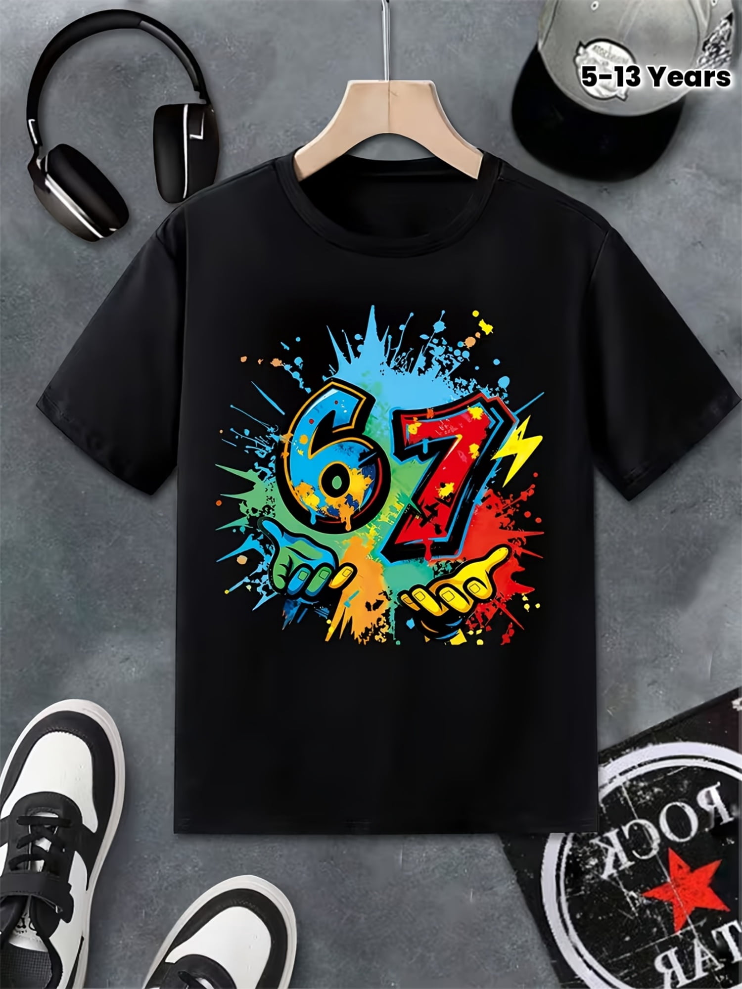 Boy's Colorful Graffiti Paint Splatter Number 67 T-Shirt - Walmart.com
