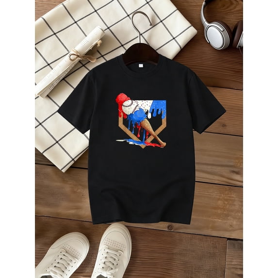 Boy's Cool Casual Baseball Ice Cream Graphic T-Shirt - Walmart.com