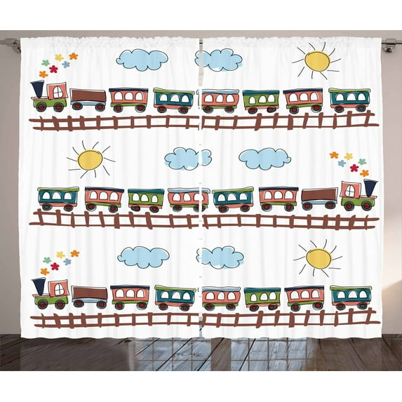 Ambesonne Cartoon Curtains 2 Panel Set, Train Tracklines, 108" x 108 ...