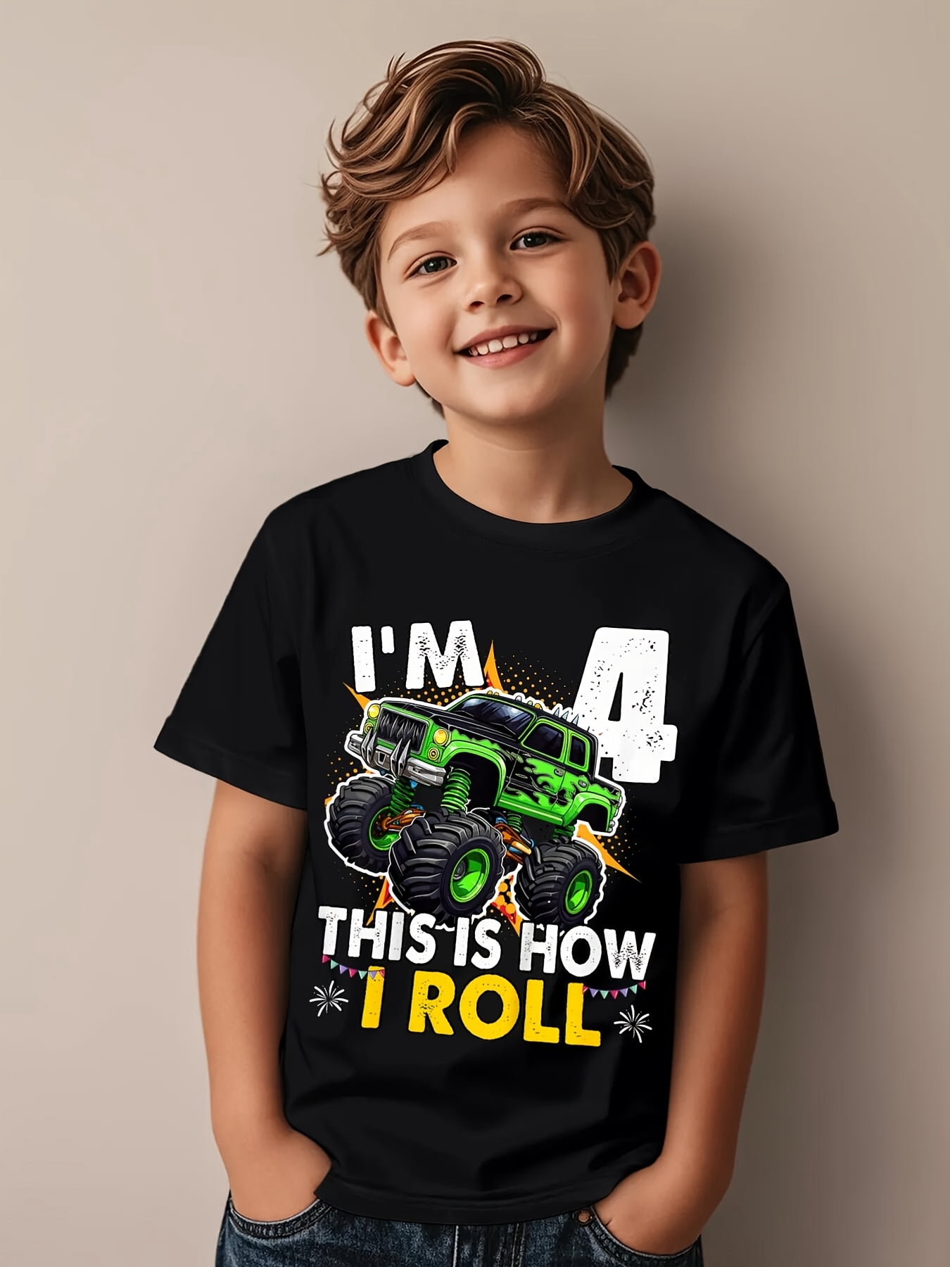Boy's Cute 4th Birthday Monster Truck Graphic T-Shirt - Walmart.com