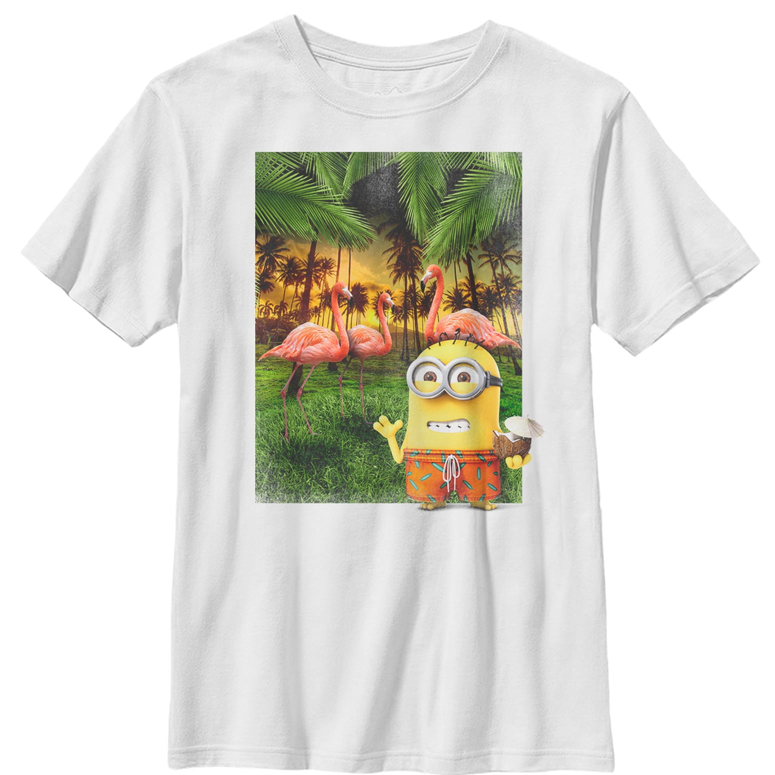 Boy's Despicable Me Minion Flamingo Vacation Graphic Tee White Medium ...