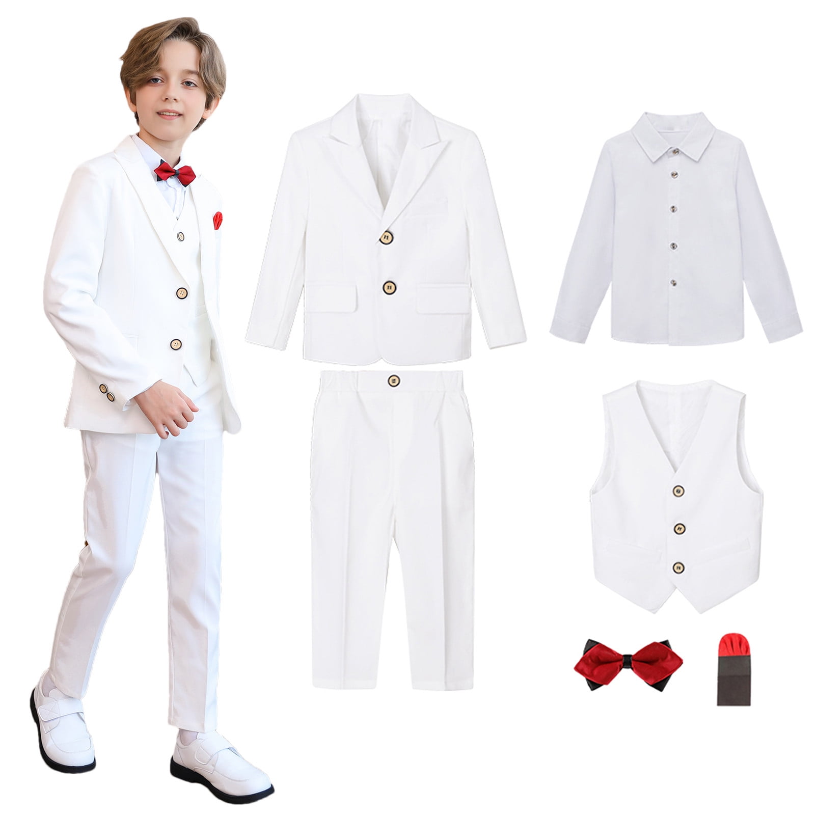 Boy's Formal Suit 6 Piece Set Slim Fit Kids Tuxedo Suits for Wedding ...