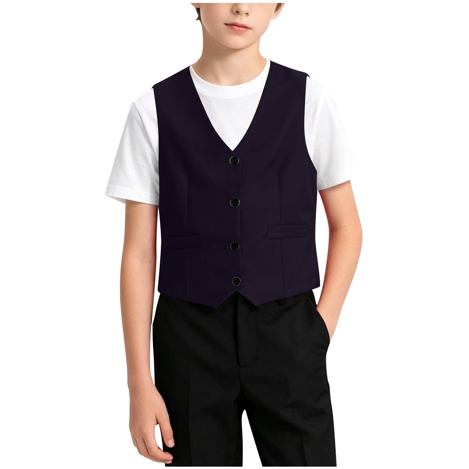 Boy's Formal Suit Vest 4 Button Solid Dress Waistcoat Vest with Pockets ...