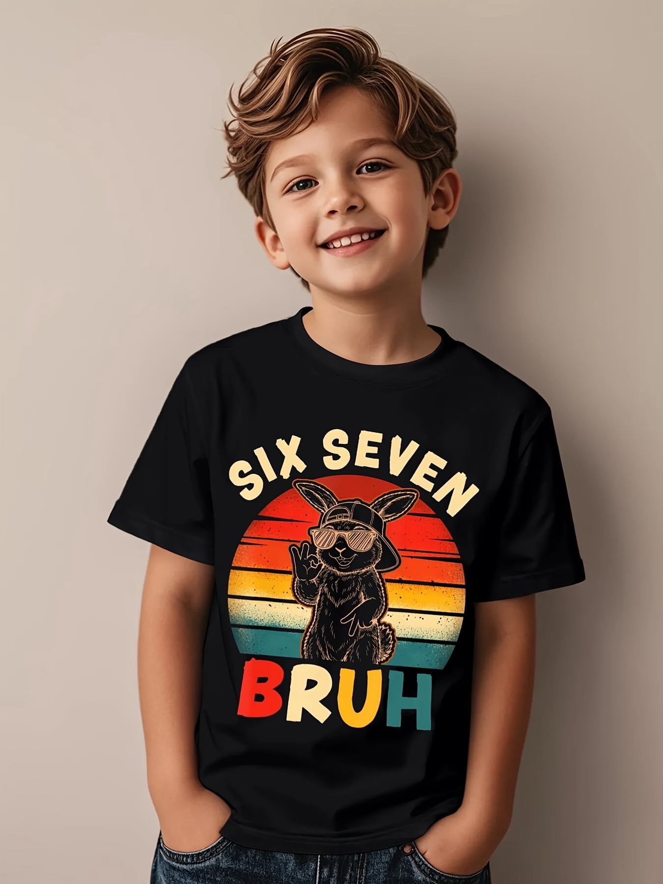 Boy's Funny Retro Sunset Rabbit Bruh T-Shirt - Walmart.com