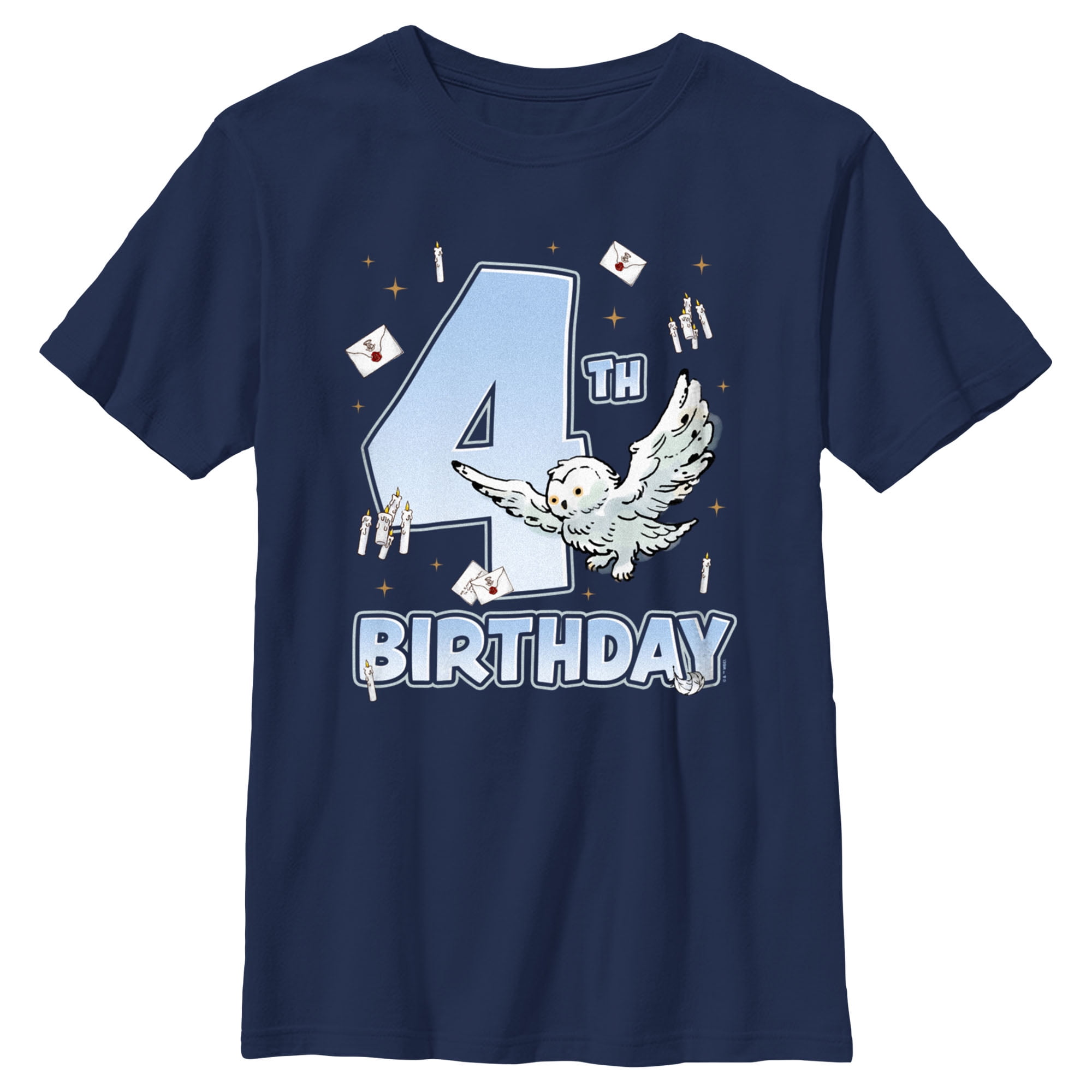 Boy's Harry Potter Hedwig 4th Birthday Graphic Tee Navy Blue Medium ...
