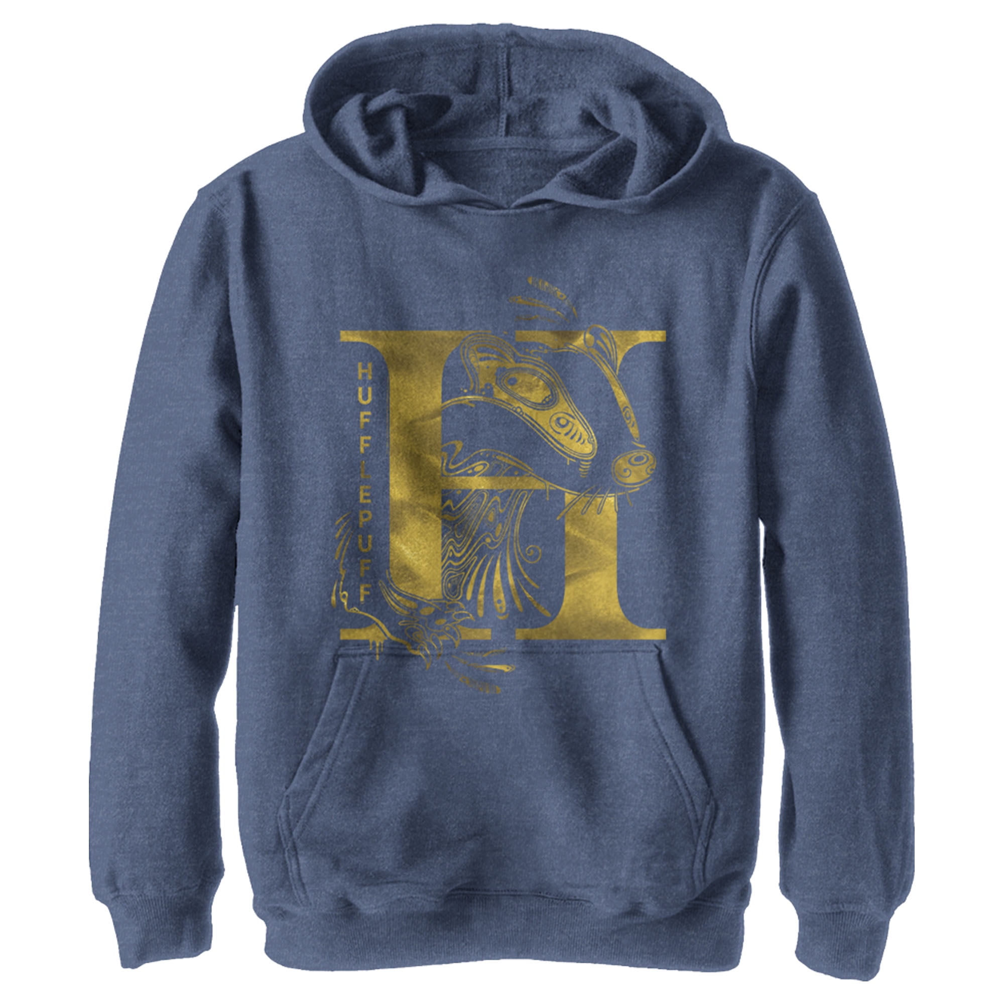 Boy's Harry Potter Hufflepuff H Logo Pull Over Hoodie Navy Blue Heather ...
