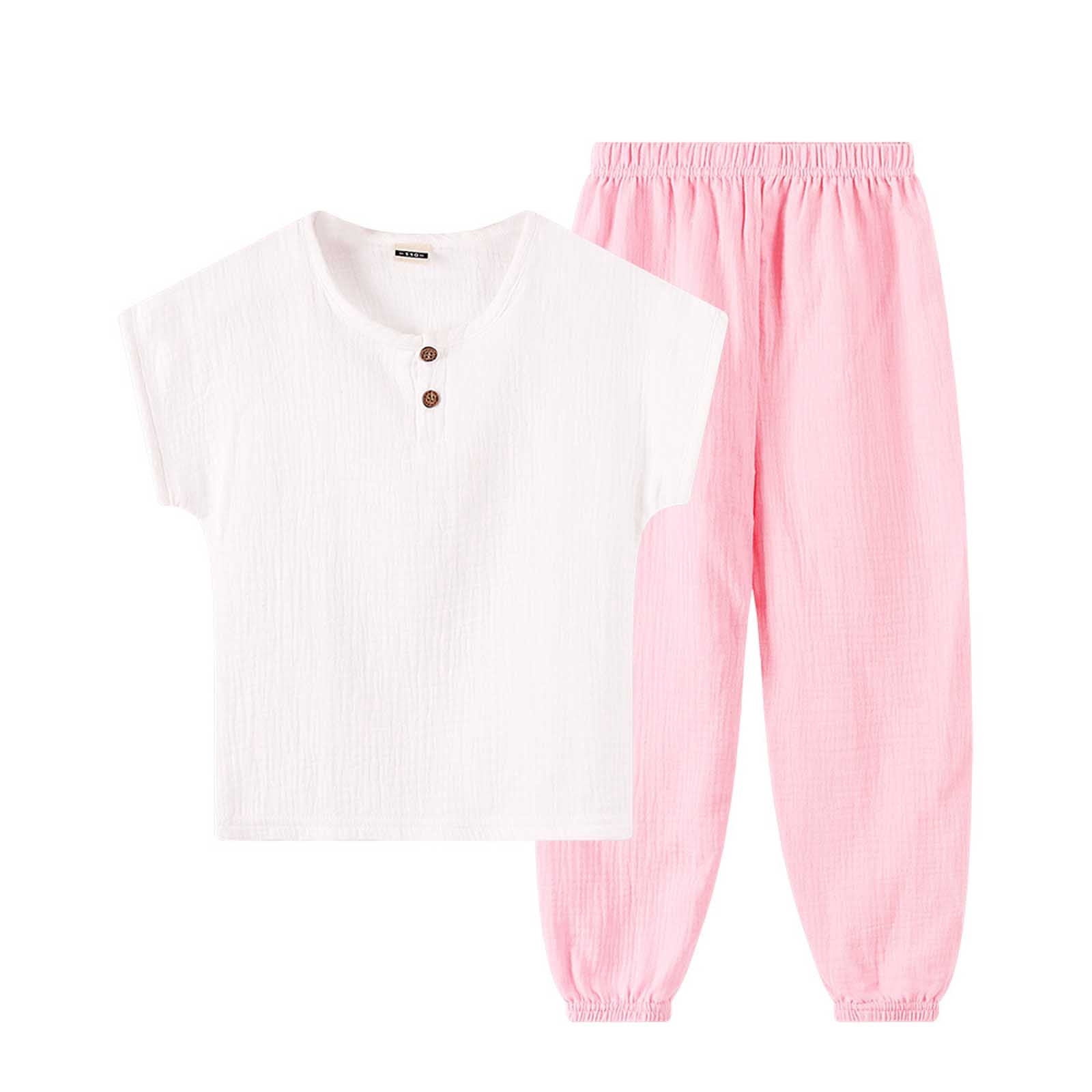 Boy's Henley T-Shirt and Shorts Set Cotton Linen Summer Short Sleeve ...