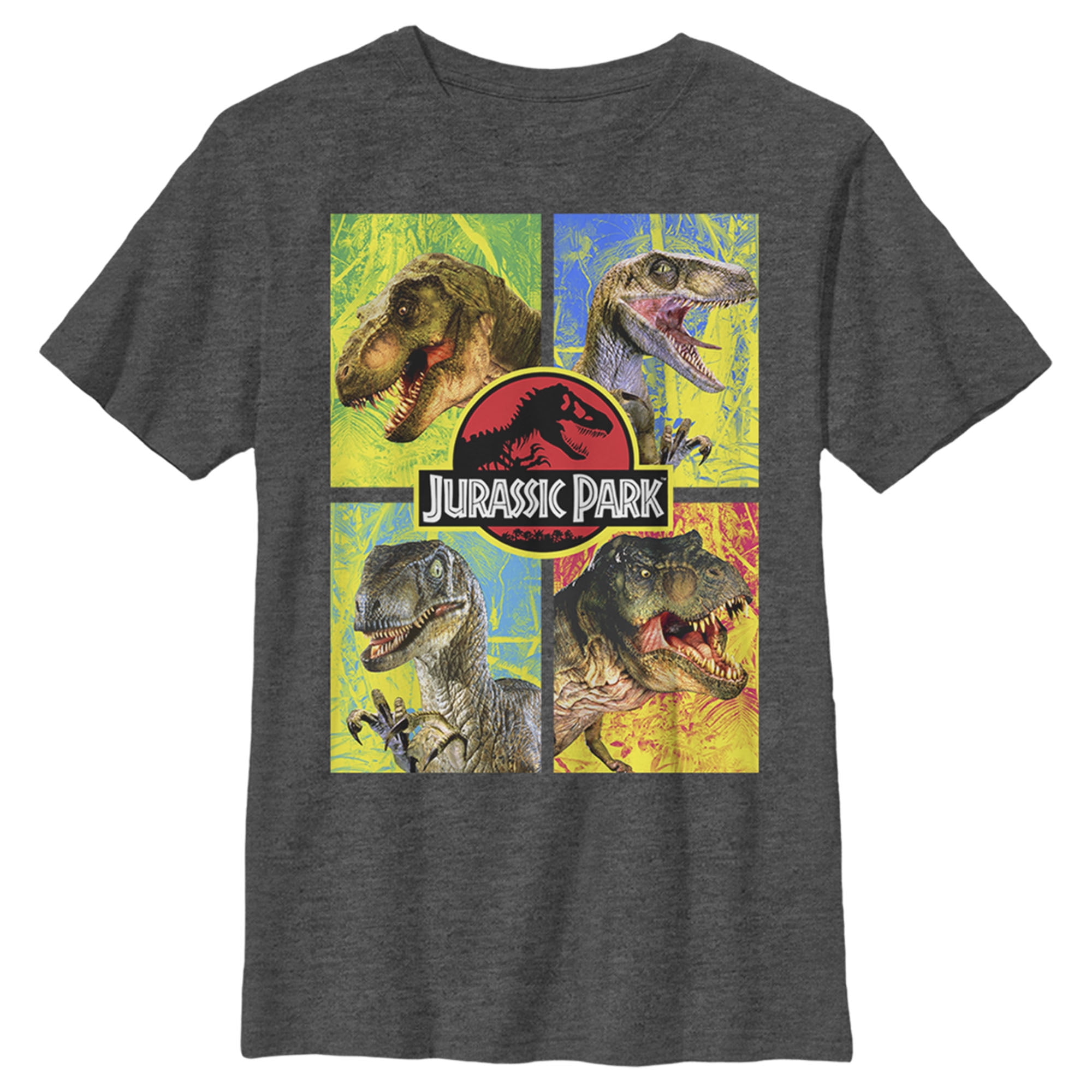 Boy's Jurassic Park T. Rex and Velociraptor Graphic Tee Charcoal ...