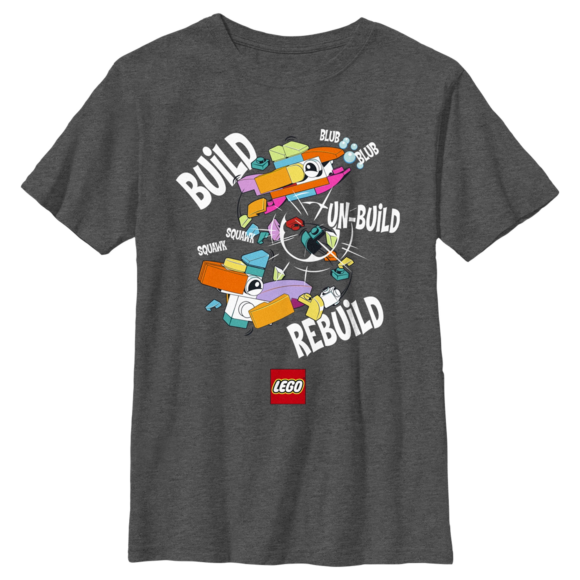 Boy's LEGO Build Unbuild Rebuild Graphic Tee Charcoal Heather Small ...
