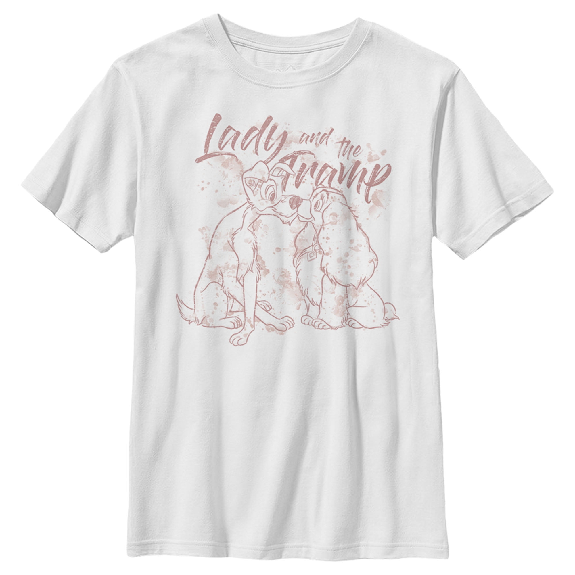 Boy's Lady and the Tramp Dog Kiss Outline Graphic Tee White Large ...