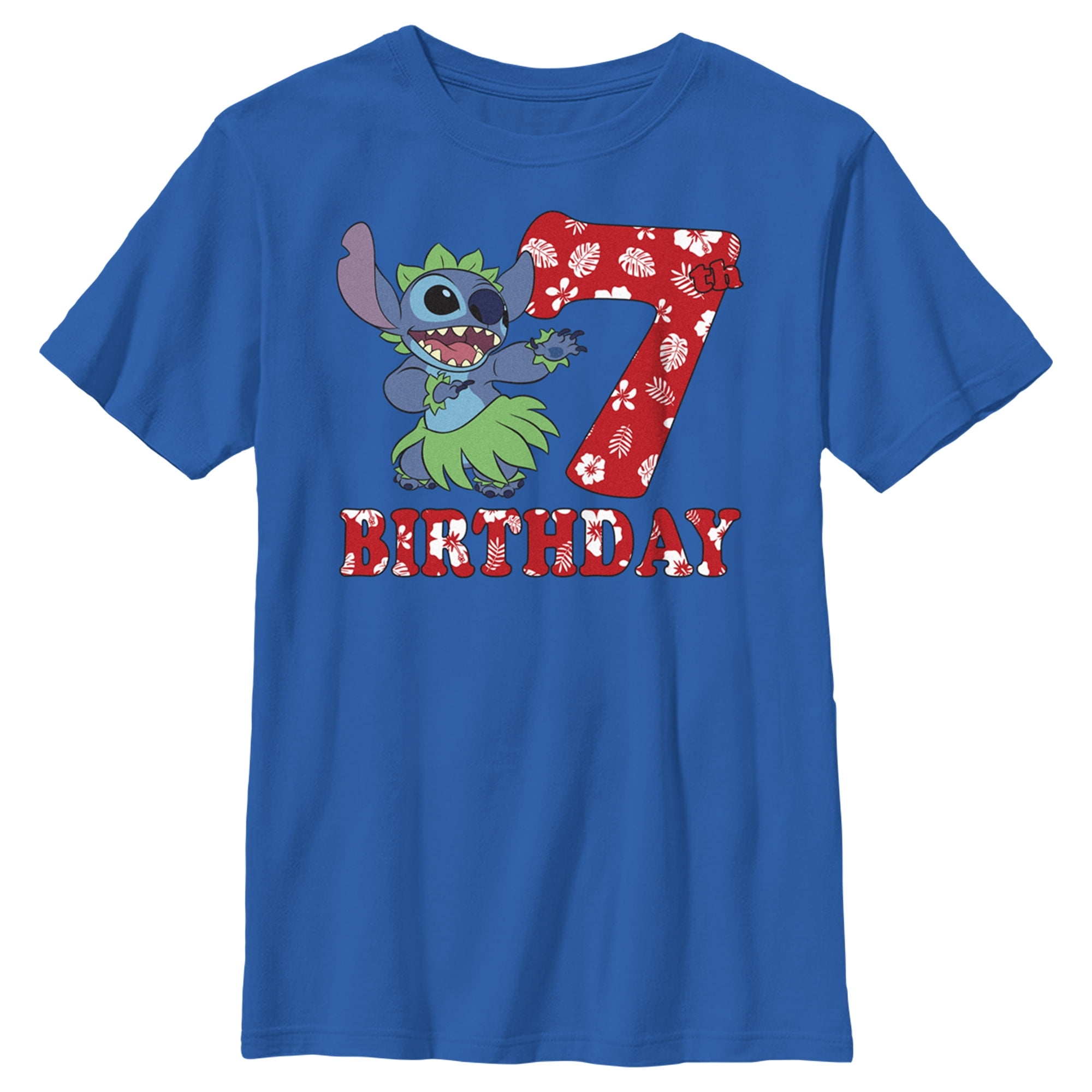 Boy's Lilo & Stitch 7th Birthday Hula Dance Graphic Tee Royal Blue ...