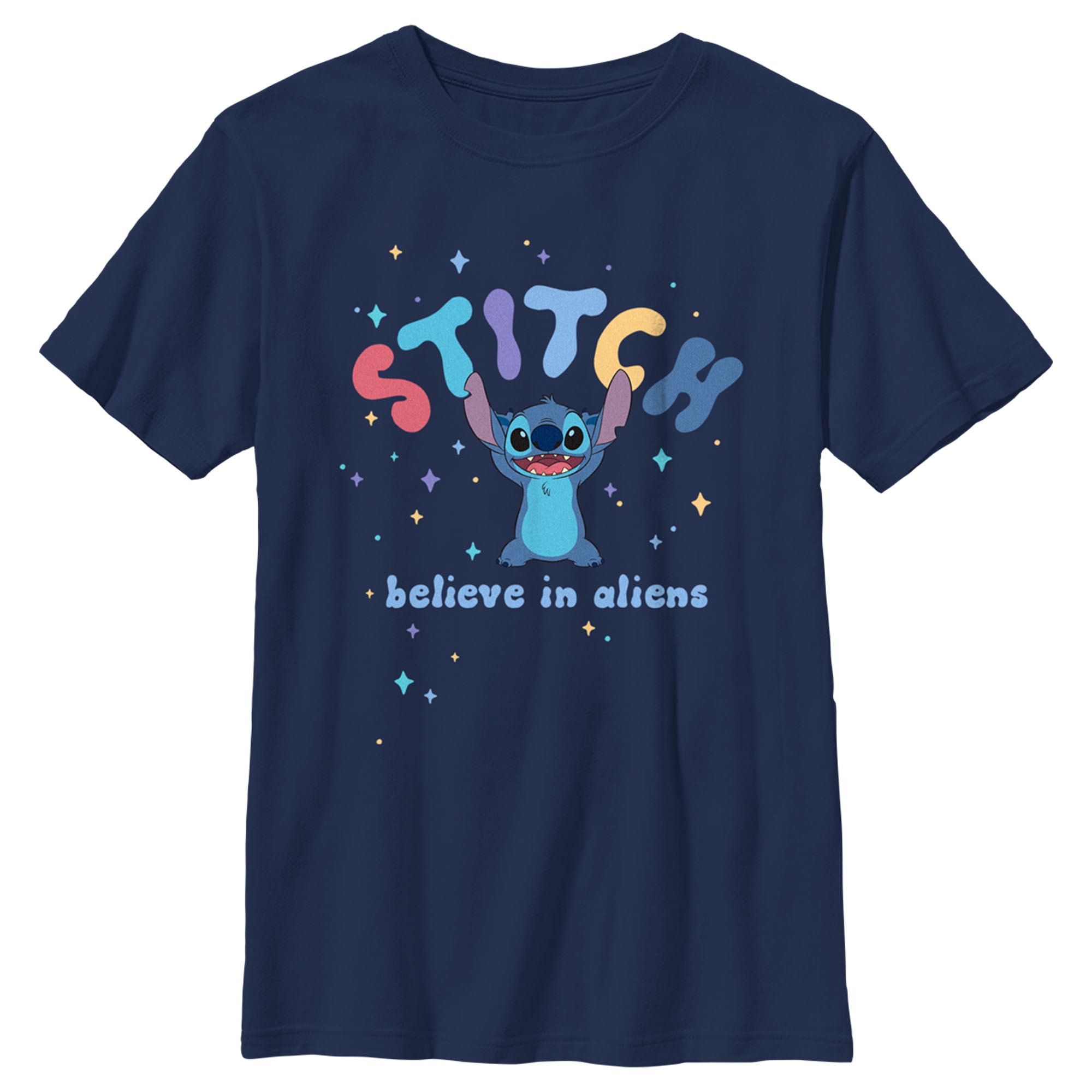 Boy's Lilo & Stitch Believe in Aliens Stitch Graphic Tee Navy Blue X ...