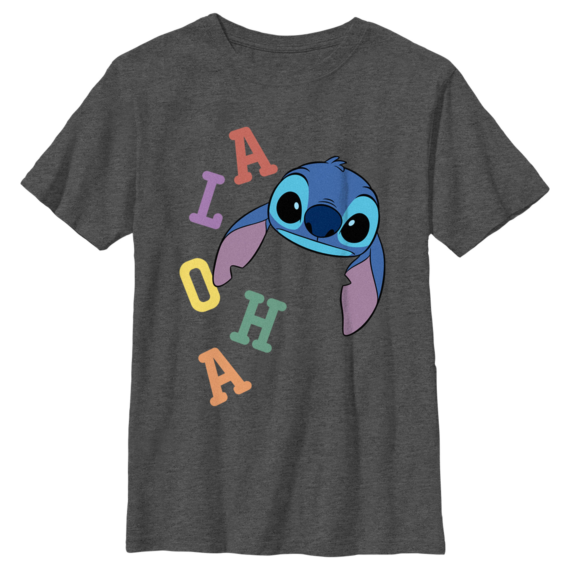 Boy's Lilo & Stitch Colorful Aloha Stitch Face Graphic Tee Charcoal ...