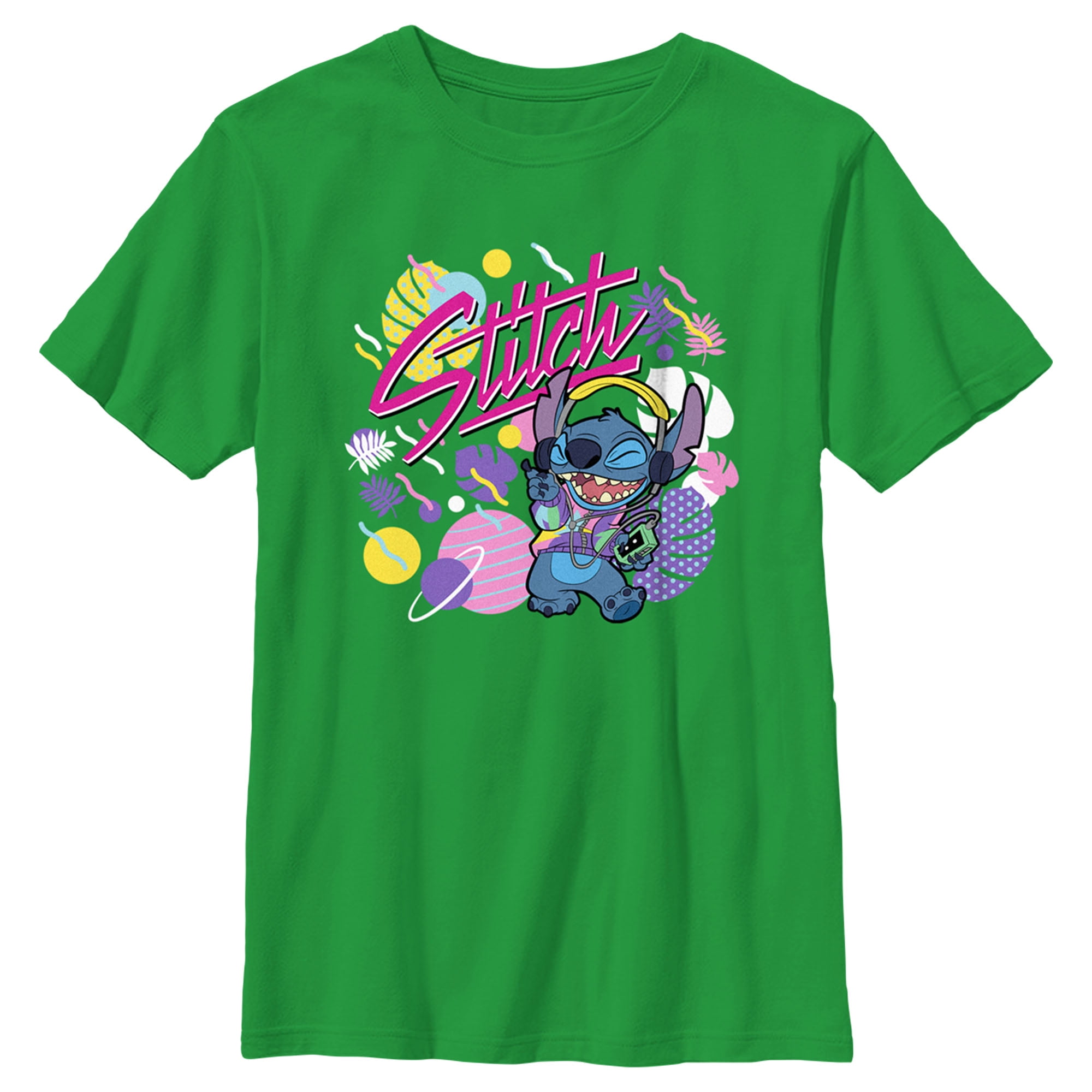 Boy's Lilo & Stitch Colorful Retro Stitch Graphic Tee Kelly Green ...