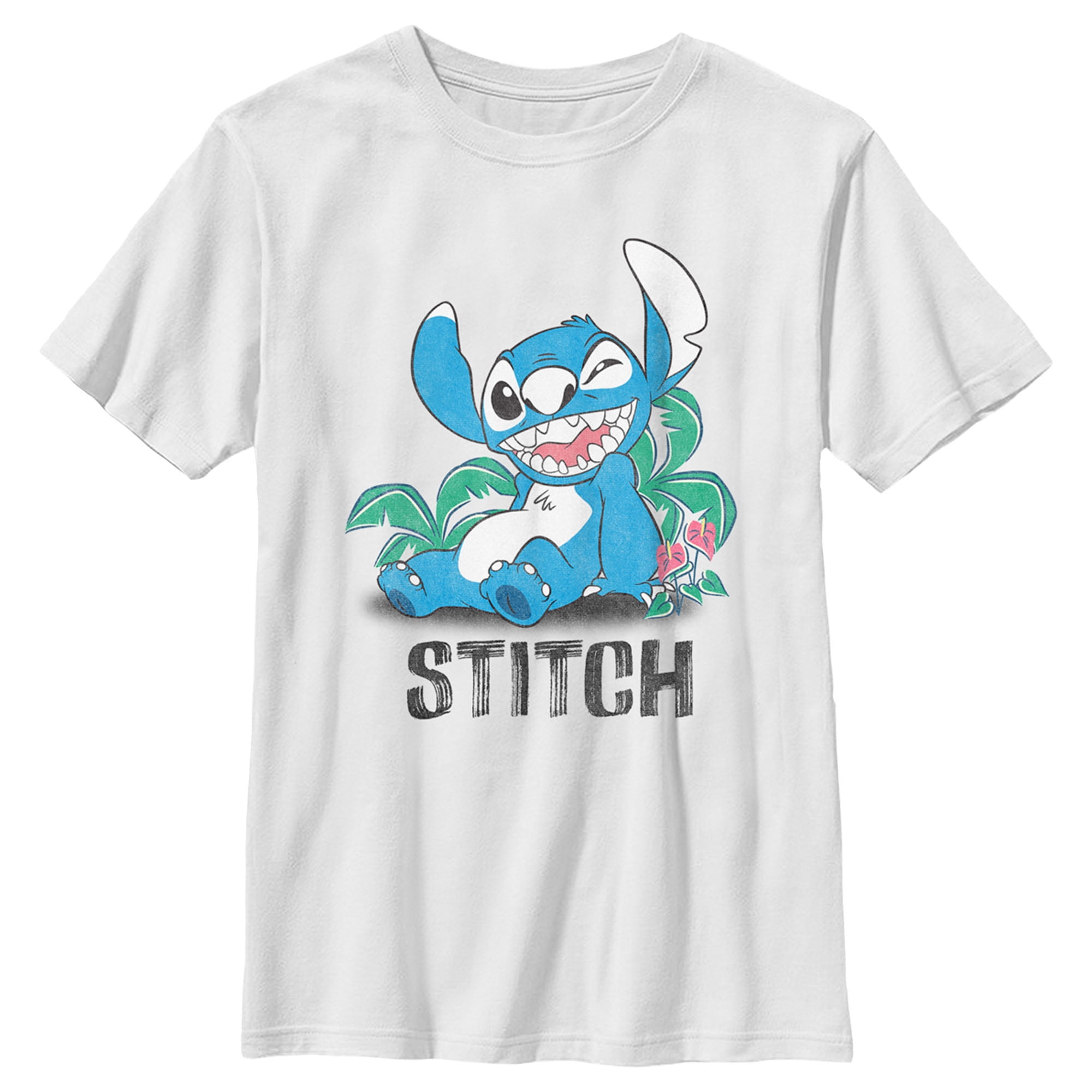 Boy's Lilo & Stitch Distressed Stitch Wink Graphic Tee White Large ...