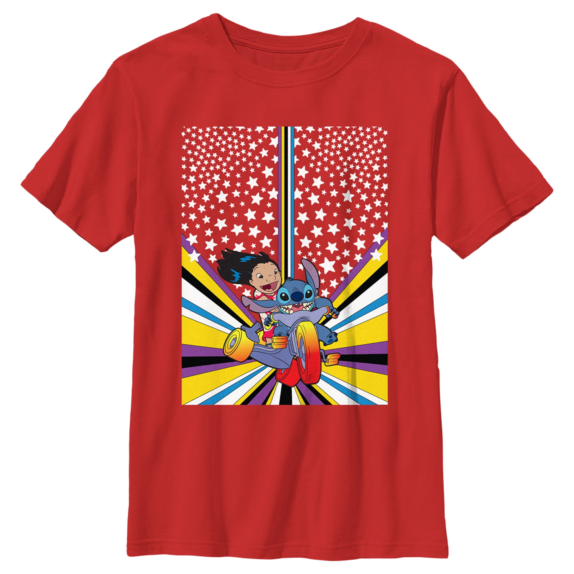 Boy's Lilo & Stitch Friends on Bike Poster Graphic Tee Red Small - Walmart.com