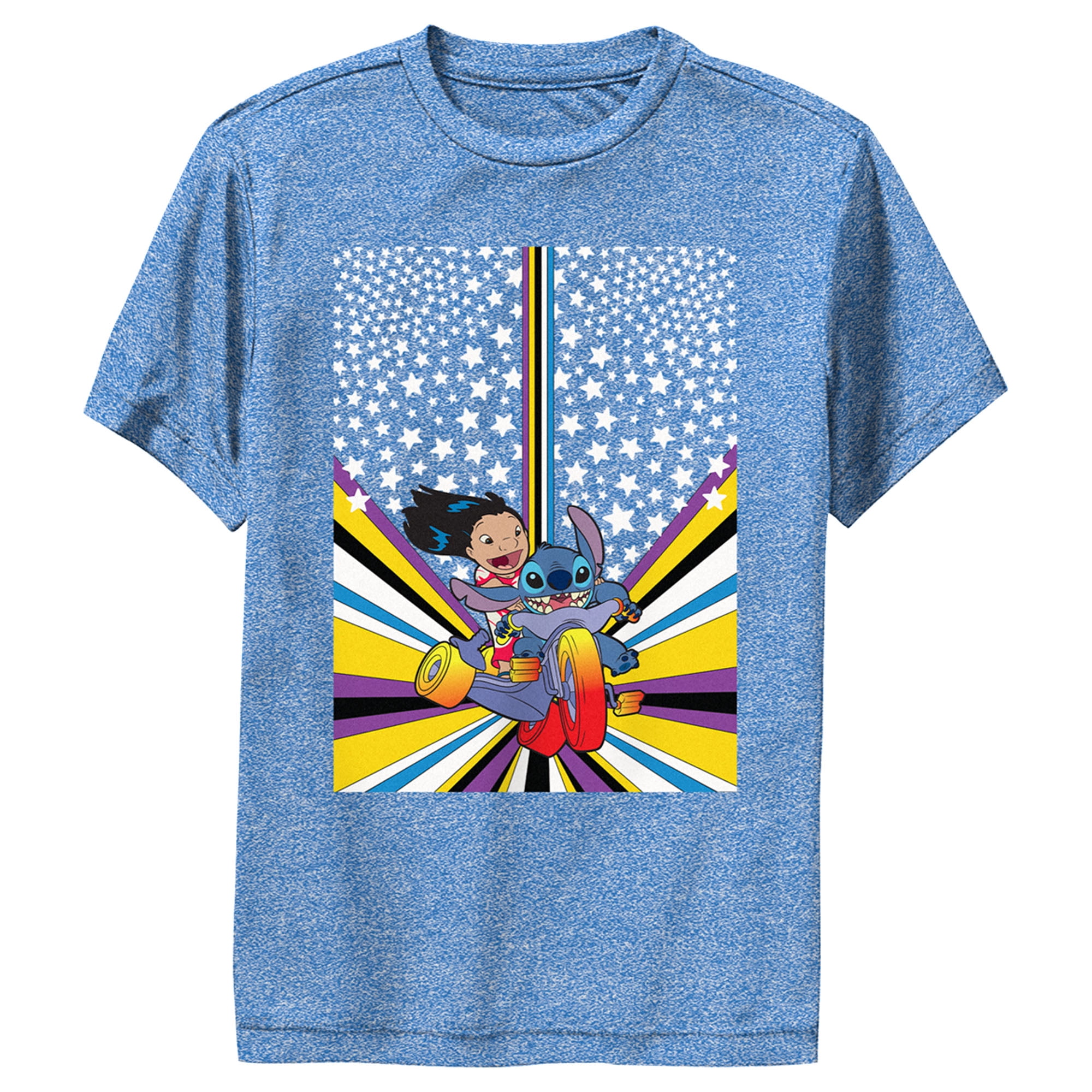 Boy's Lilo & Stitch Friends on Bike Poster Performance Graphic Tee Royal Blue Heather Large ...