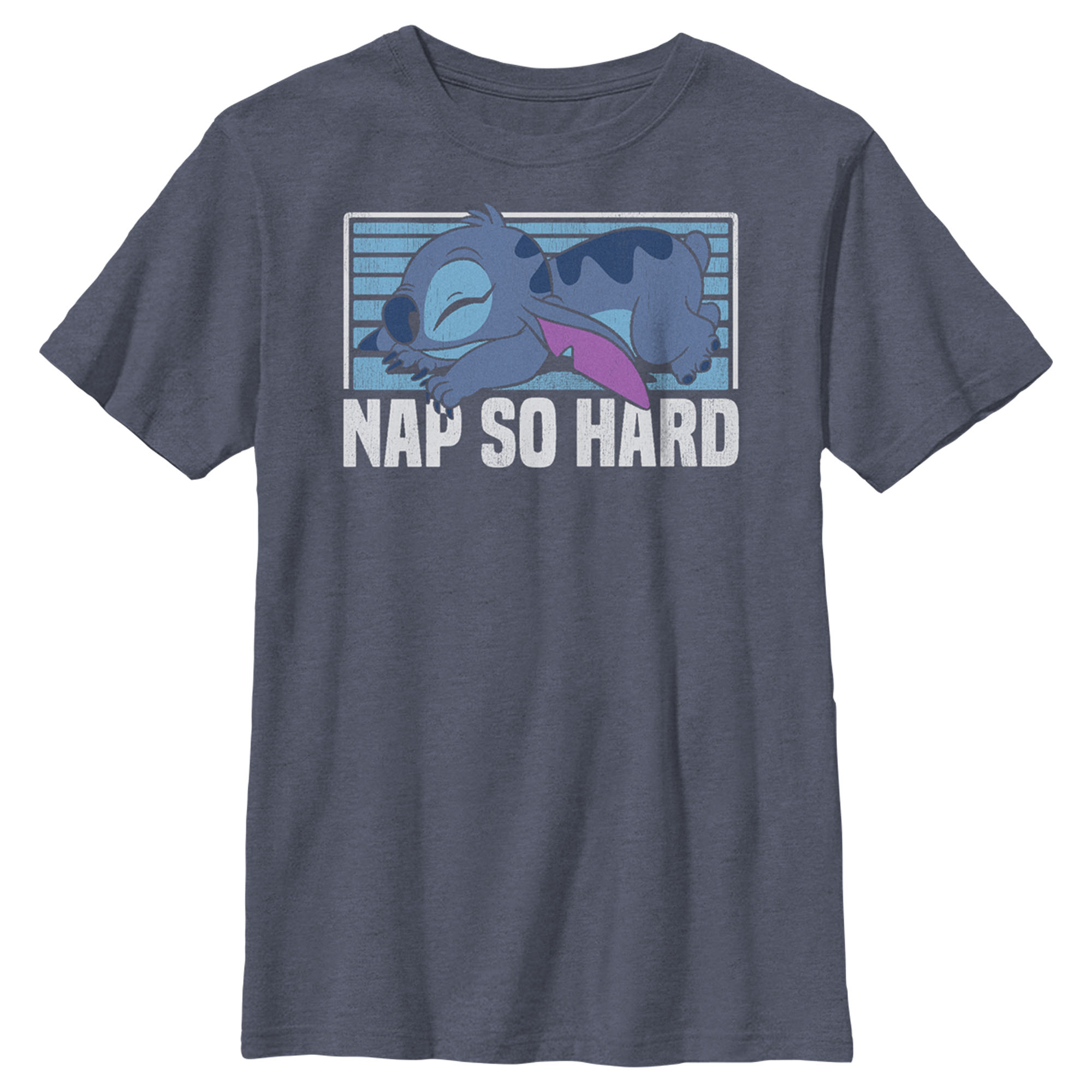 Boy's Lilo & Stitch Nap So Hard Distressed Stitch Graphic Tee Navy Blue ...