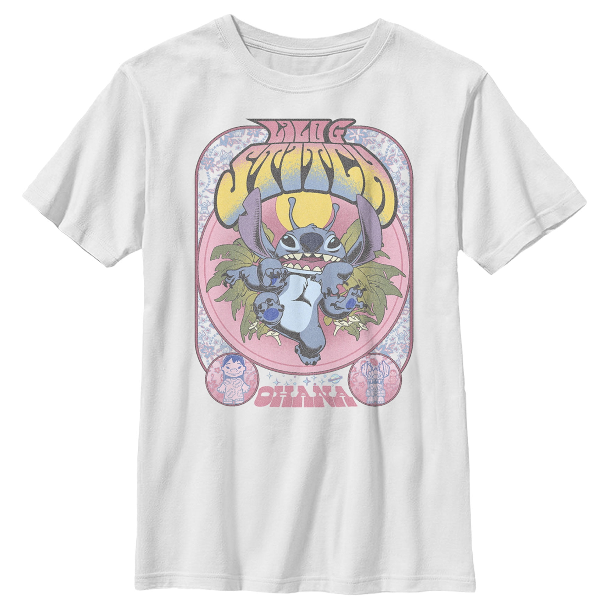 Boy's Lilo & Stitch Ohana Groovy Stitch Poster Graphic Tee White X ...