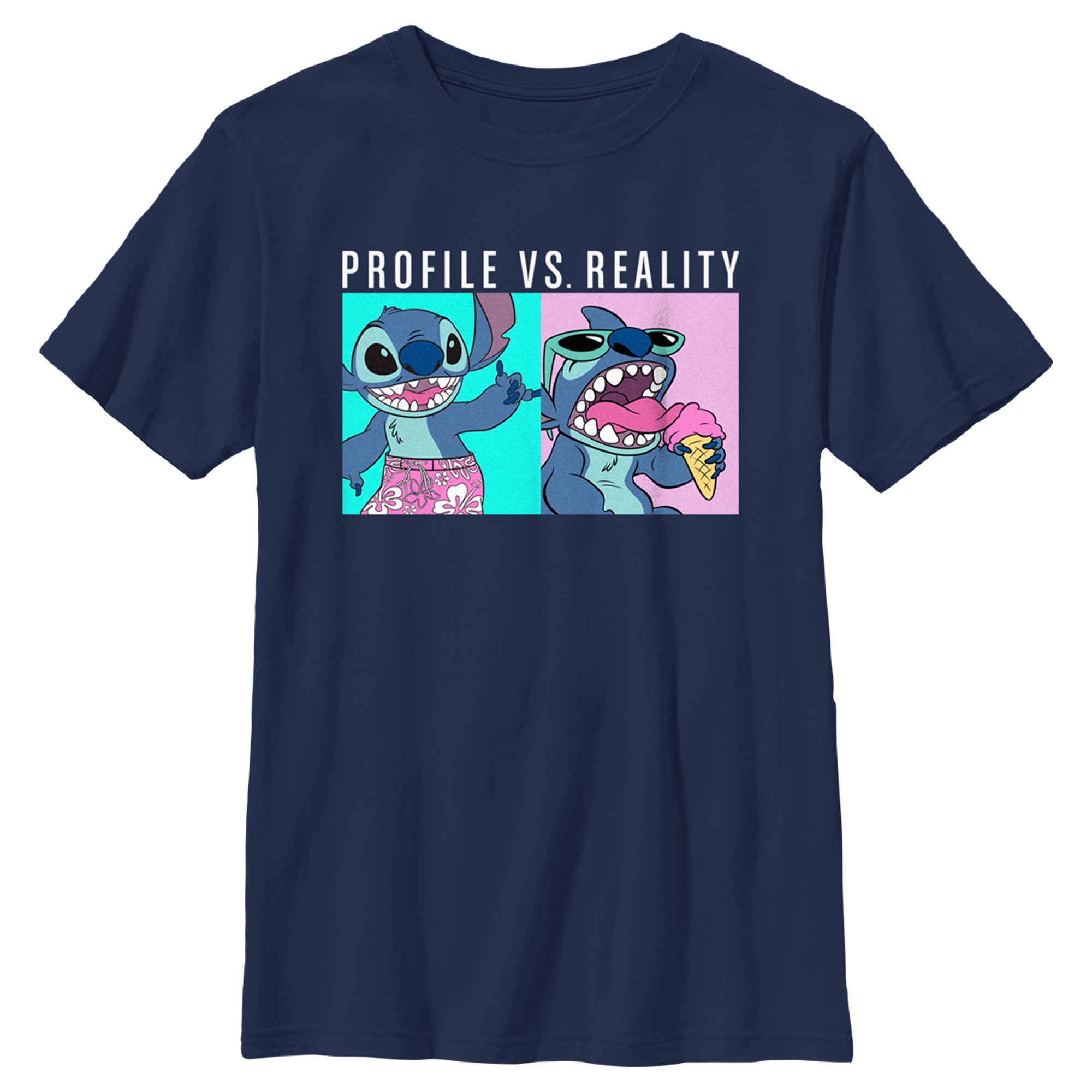 Boy's Lilo & Stitch Profile VS Reality Meme Graphic Tee Navy Blue ...