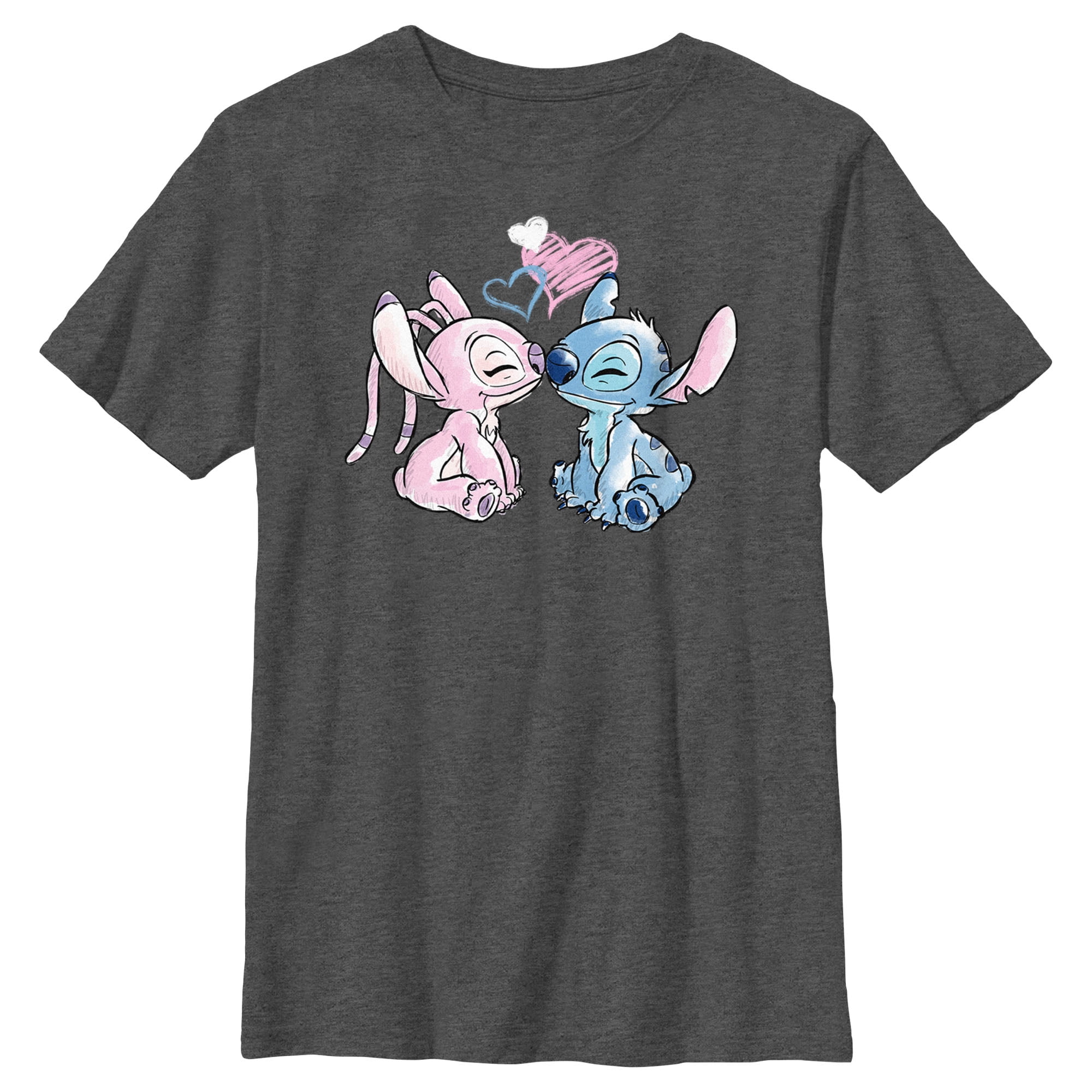 Boy's Lilo & Stitch With Angel Couple Graphic Tee Charcoal Heather X ...