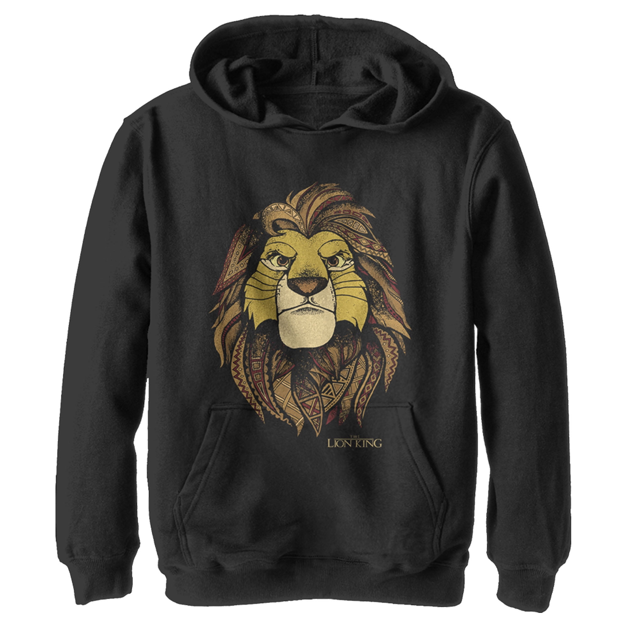 Boy's Lion King Decorative Noble Simba Pull Over Hoodie Black Large ...