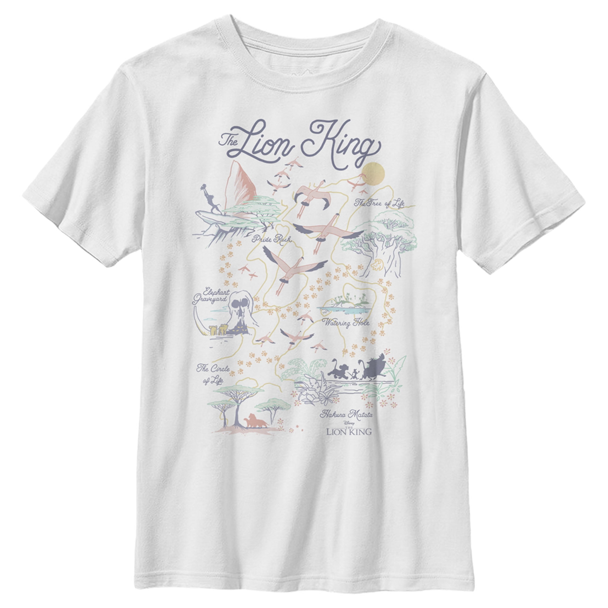 Boy's Lion King Pride Land Map Graphic Tee White Medium - Walmart.com