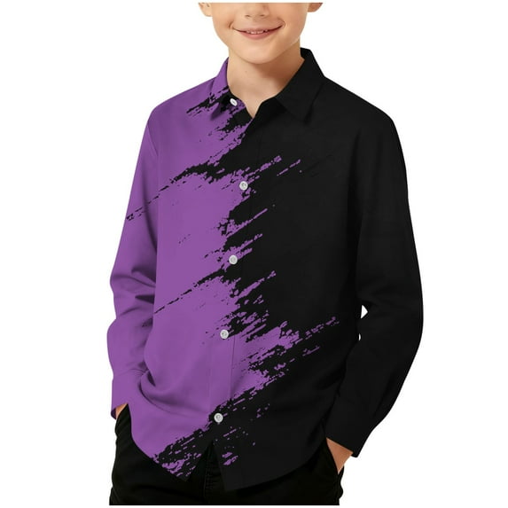 Boy's Long Sleeve Shirts Lapel Button Down Print Tops Spring Summer ...