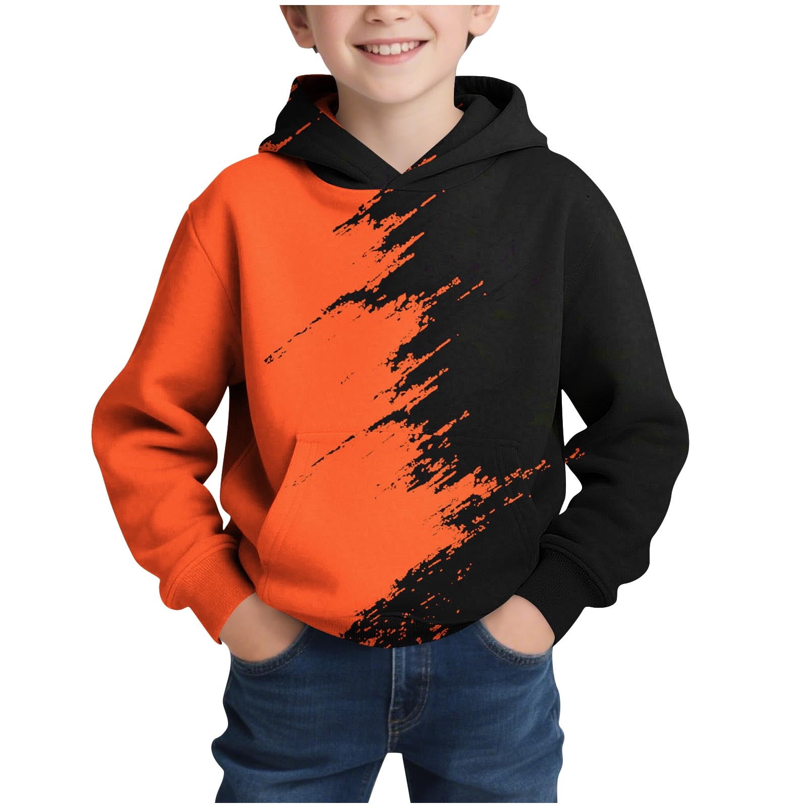 Boy's Long Sleeve Sports Hoodies Color Block Printed Oversized Hooded ...