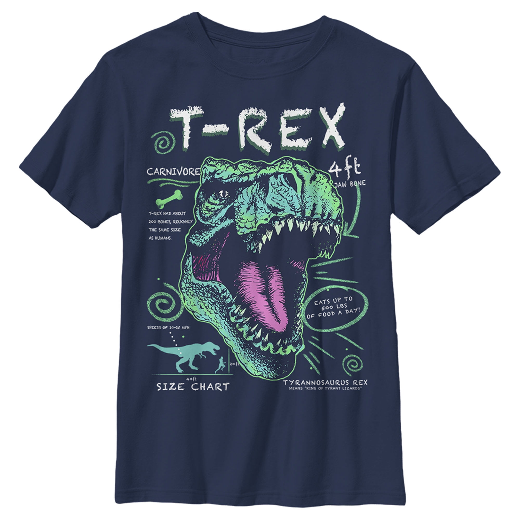 Lost Gods T-Rex Schematic Graphic Tee, Boys Navy Blue X Large Dinosaur ...