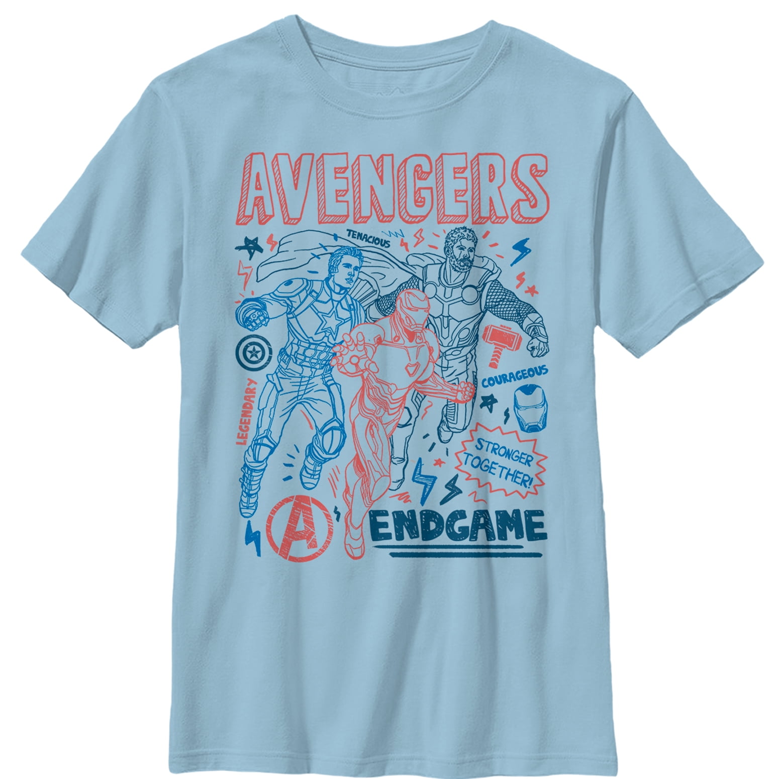 Boy's Marvel Avengers: Endgame Cartoon Doodle Print Graphic Tee Light ...
