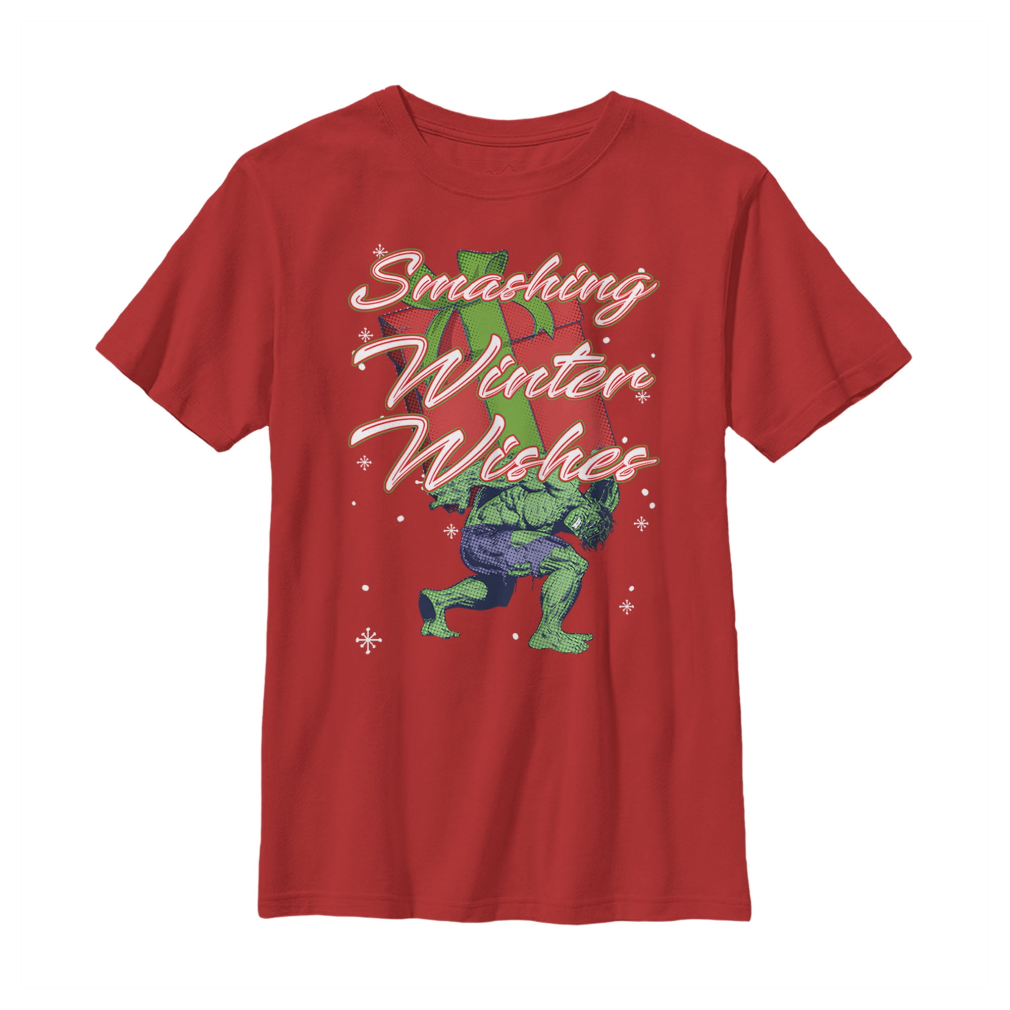 Boy's Marvel Christmas Hulk Wishes Graphic Tee Red Medium - Walmart.com