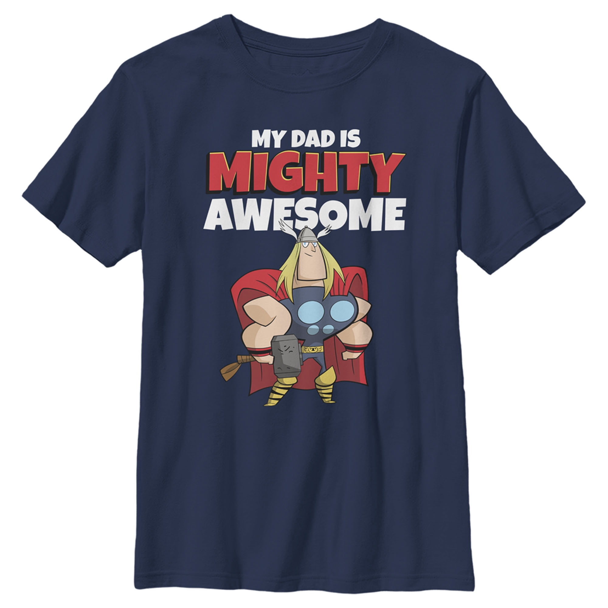 Boy's Marvel My Dad is Mighty Awesome Cartoon Thor Graphic Tee Navy ...