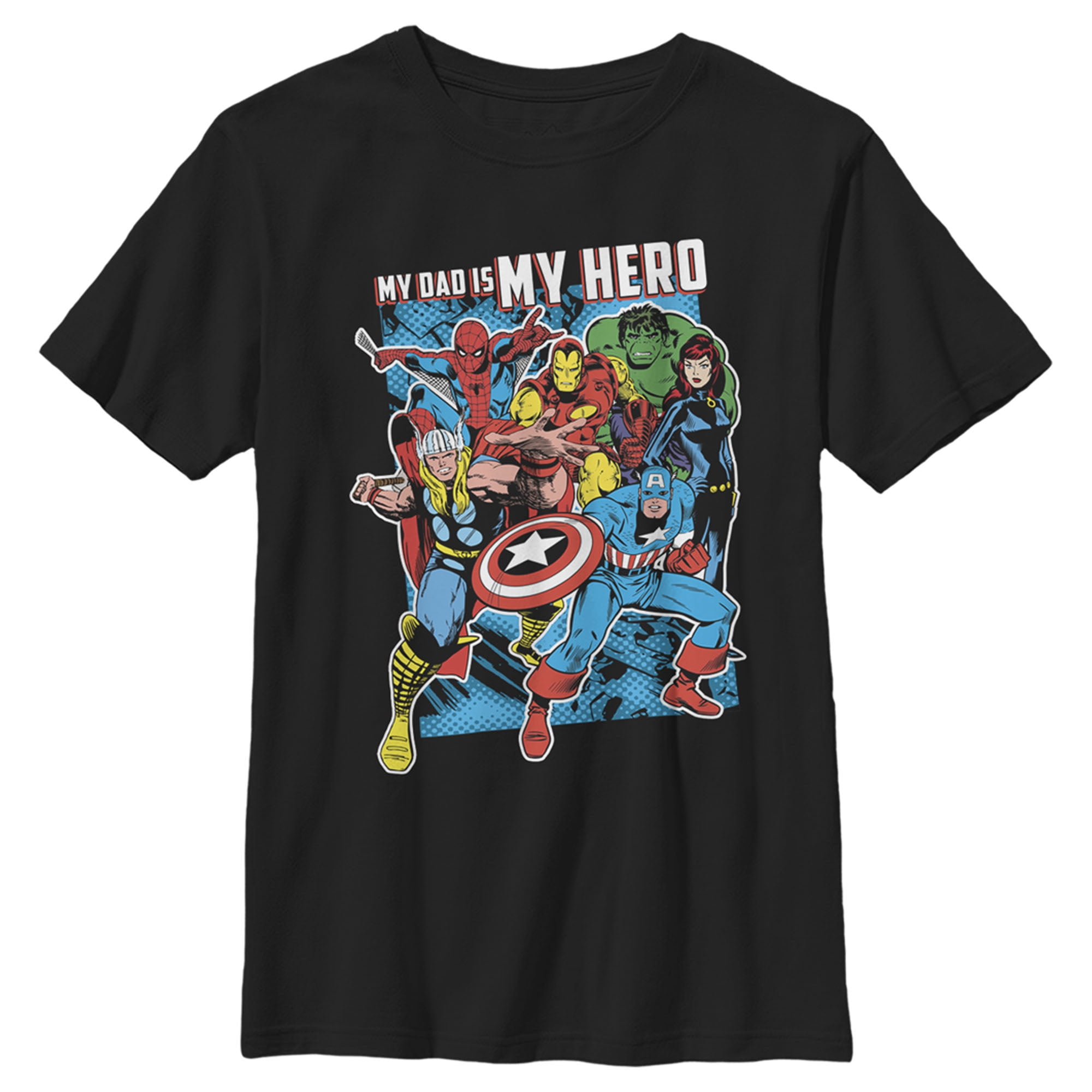 Boy's Marvel My Dad is My Hero Graphic Tee Black / My Hero Large ...