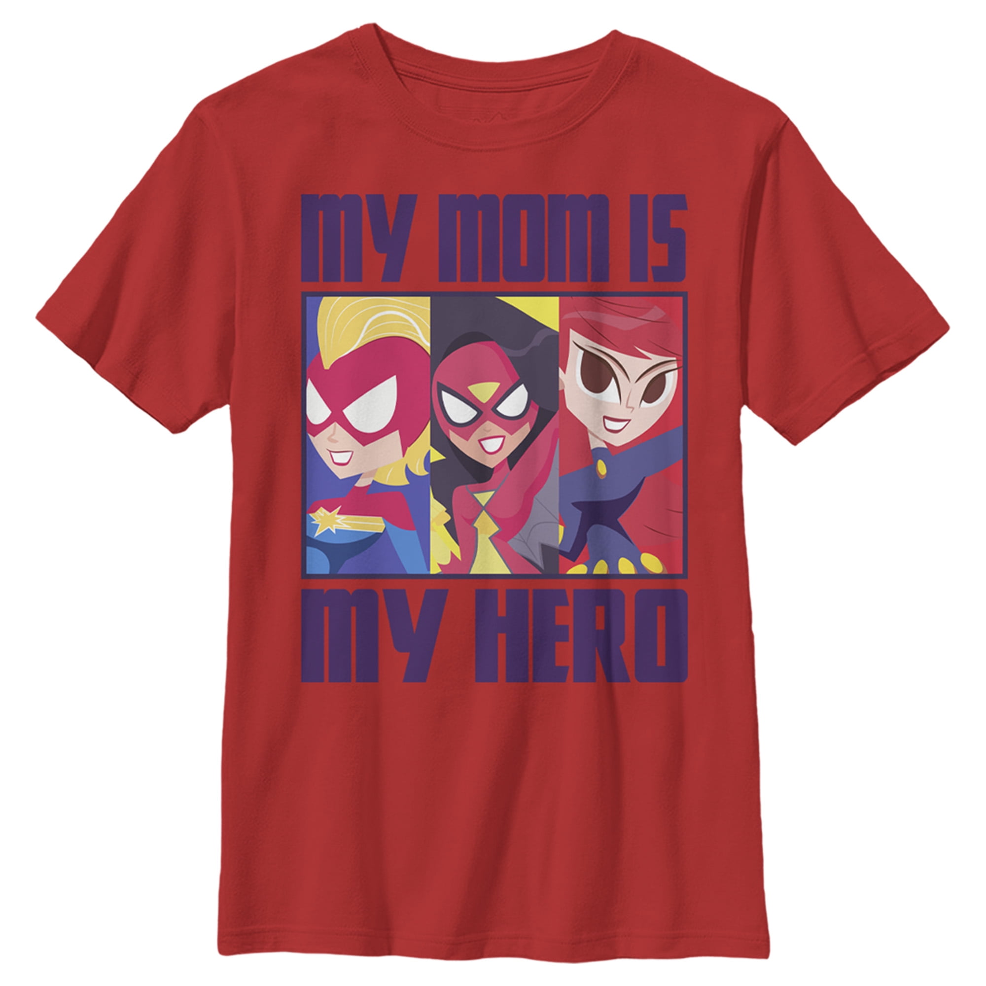 Boy's Marvel My Mom Is My Hero Cartoon Heroes Graphic Tee Red Medium ...