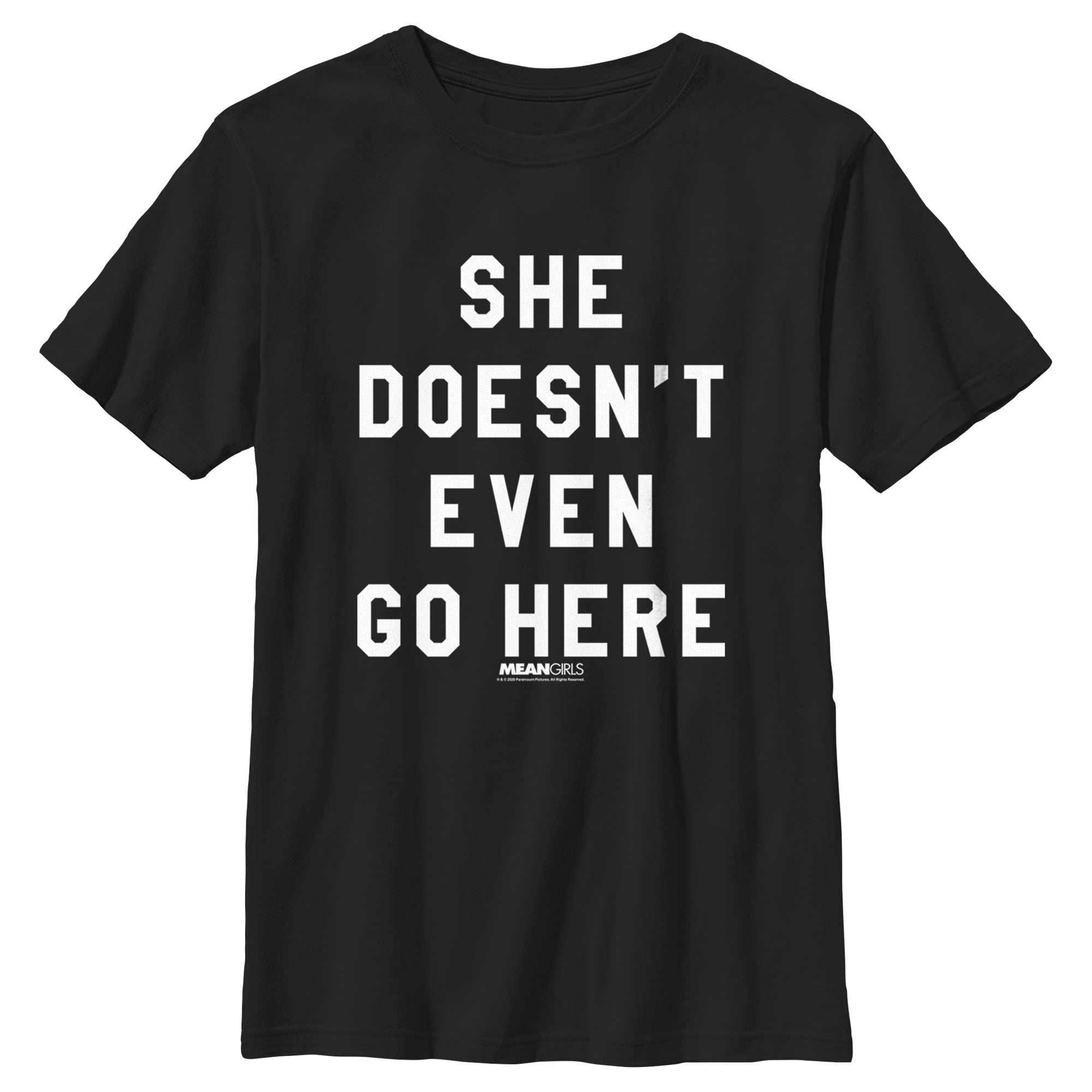 Boy's Mean Girls She Doesn't Even Go Here Black Bold Graphic Tee Black ...