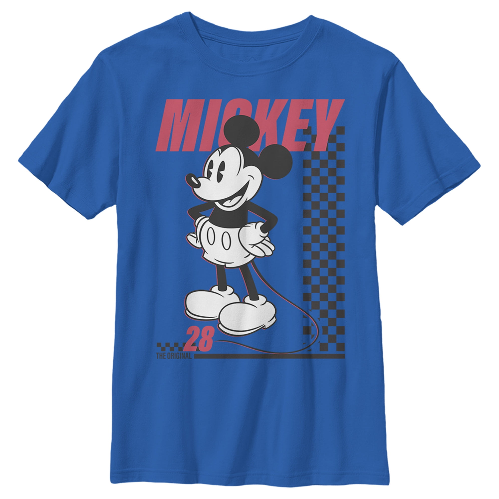 Boy's Mickey & Friends 28 Checkered Mickey Graphic Tee Royal Blue Large ...