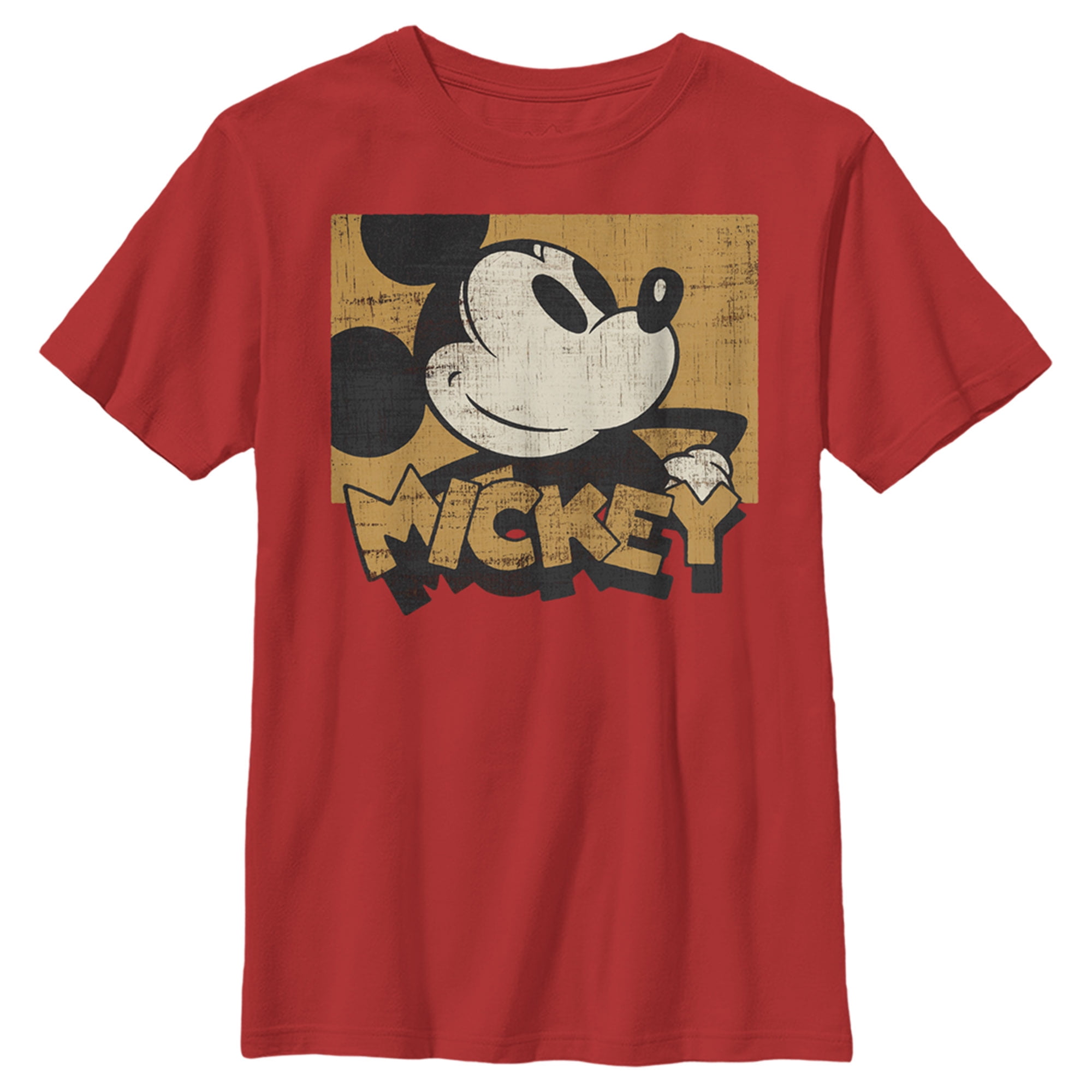 Boy's Mickey & Friends Retro Distressed Mickey Square Graphic Tee Red ...