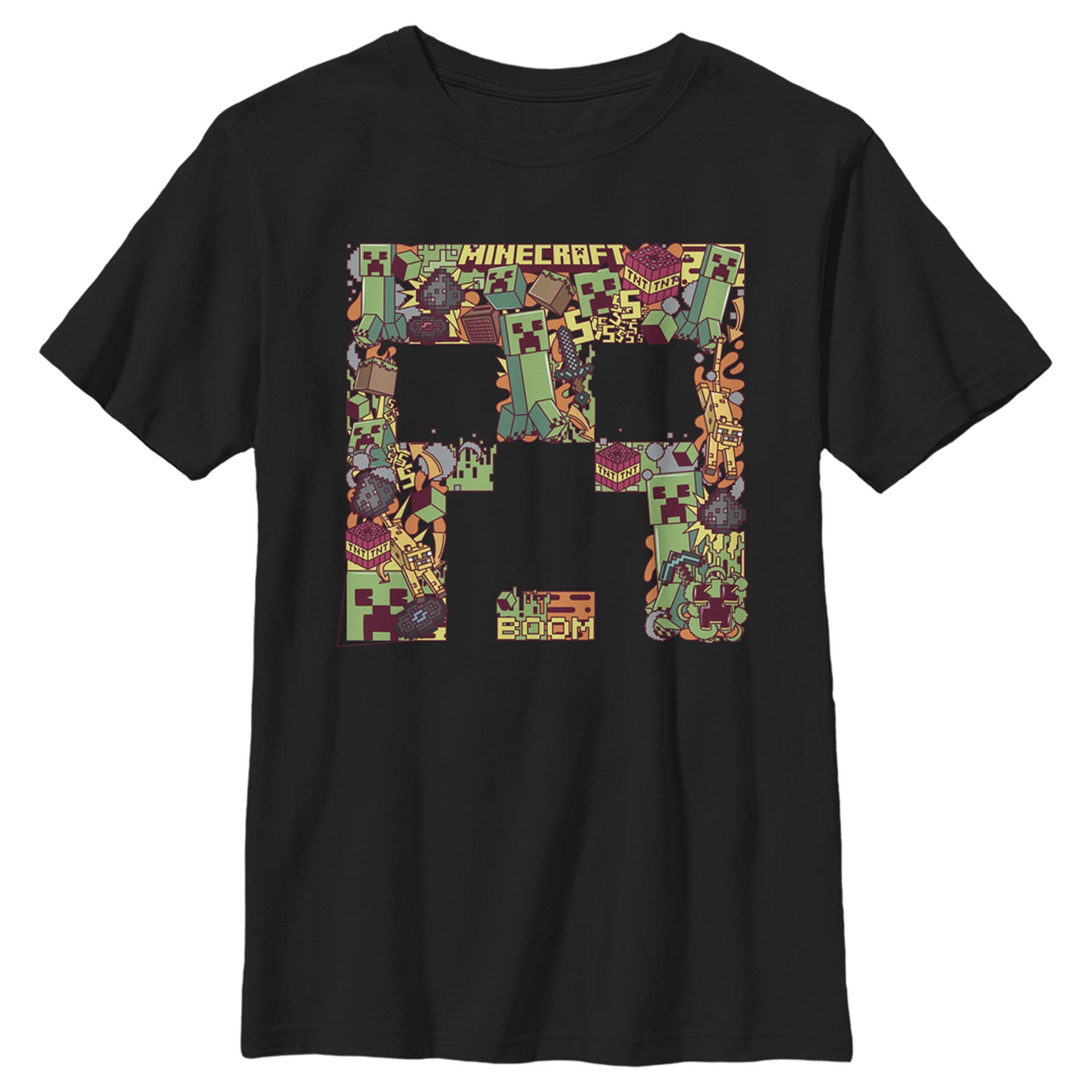 Minecraft Boy's Creeper Collage Graphic Tee Shirt, Black, Large ...