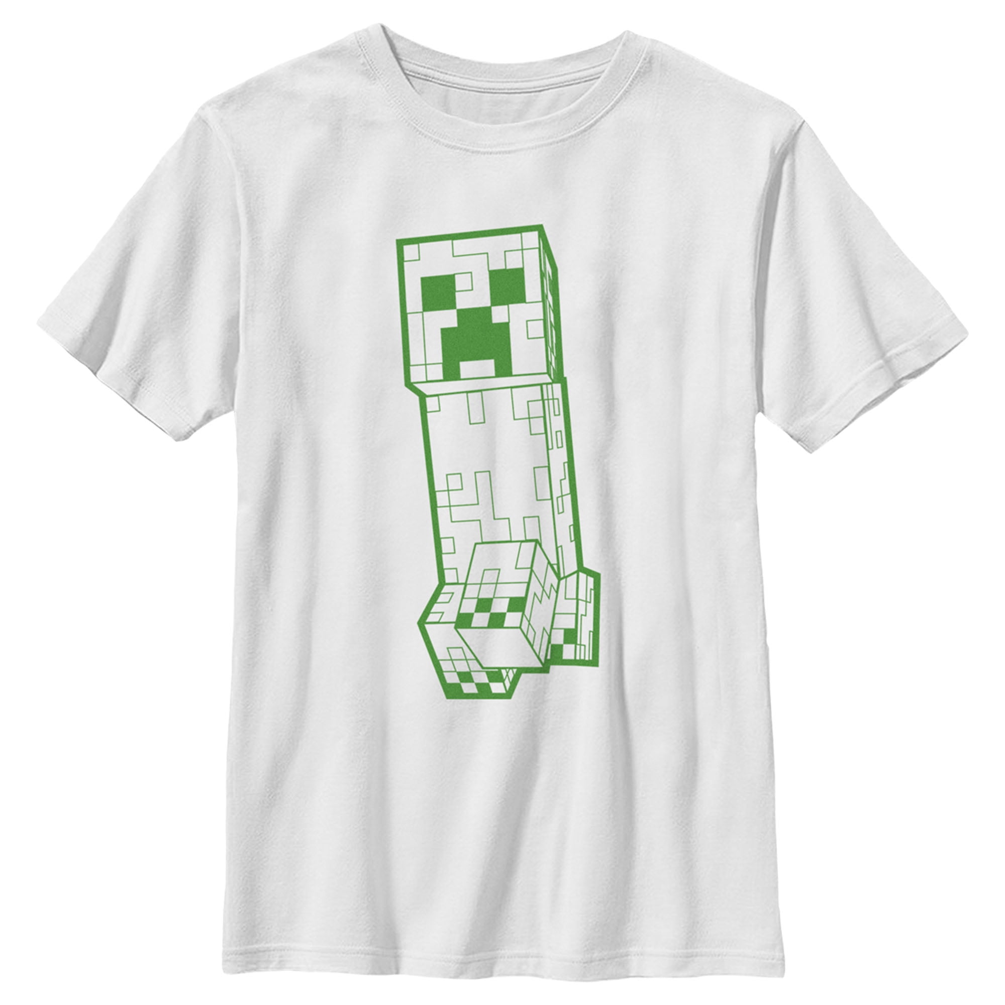 Boy's Minecraft Creeper Outline Graphic Tee White Medium - Walmart.com