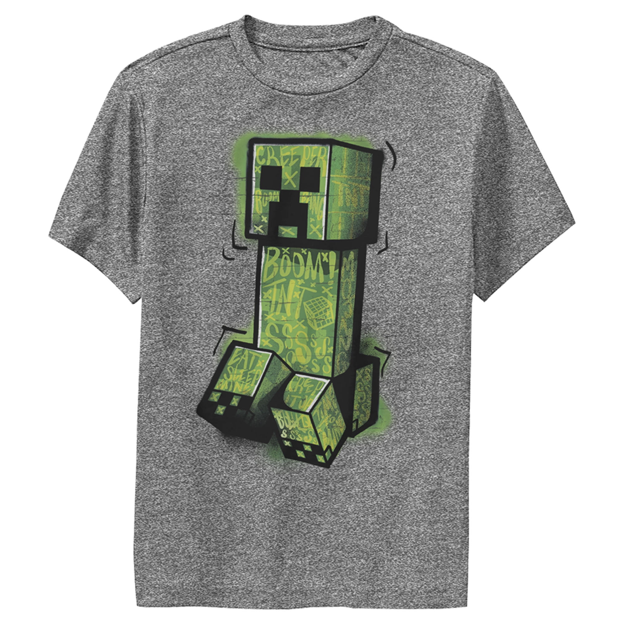 Boy's Minecraft Graffiti Creeper Performance Graphic Tee Charcoal ...
