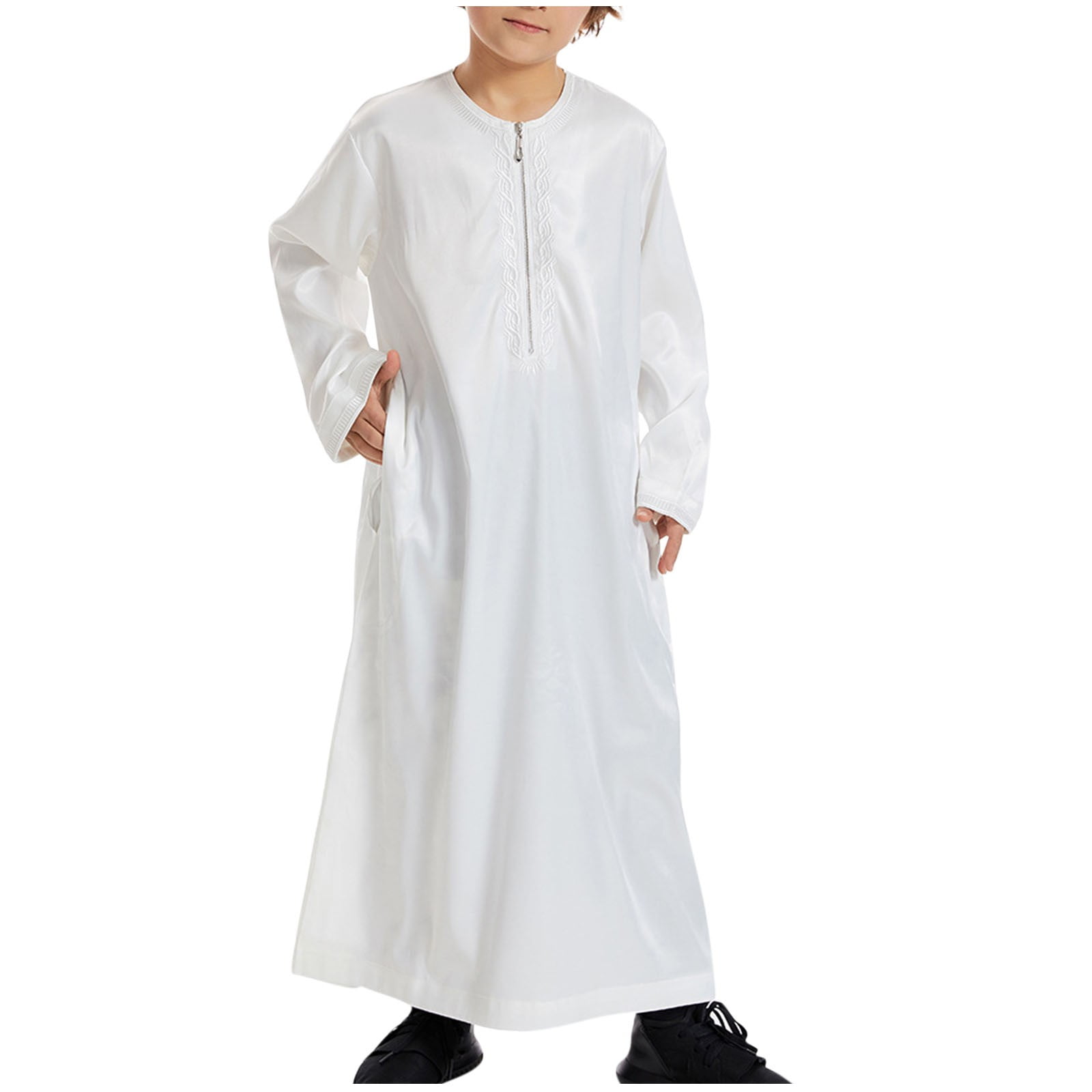 Boy's Muslim Thobe Arab Islamic Kaftan Half Zip Embroidered Robe ...