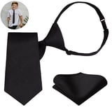 Boy's Necktie Black Tie Pocket Square Set Adjustable Strap Ties for ...