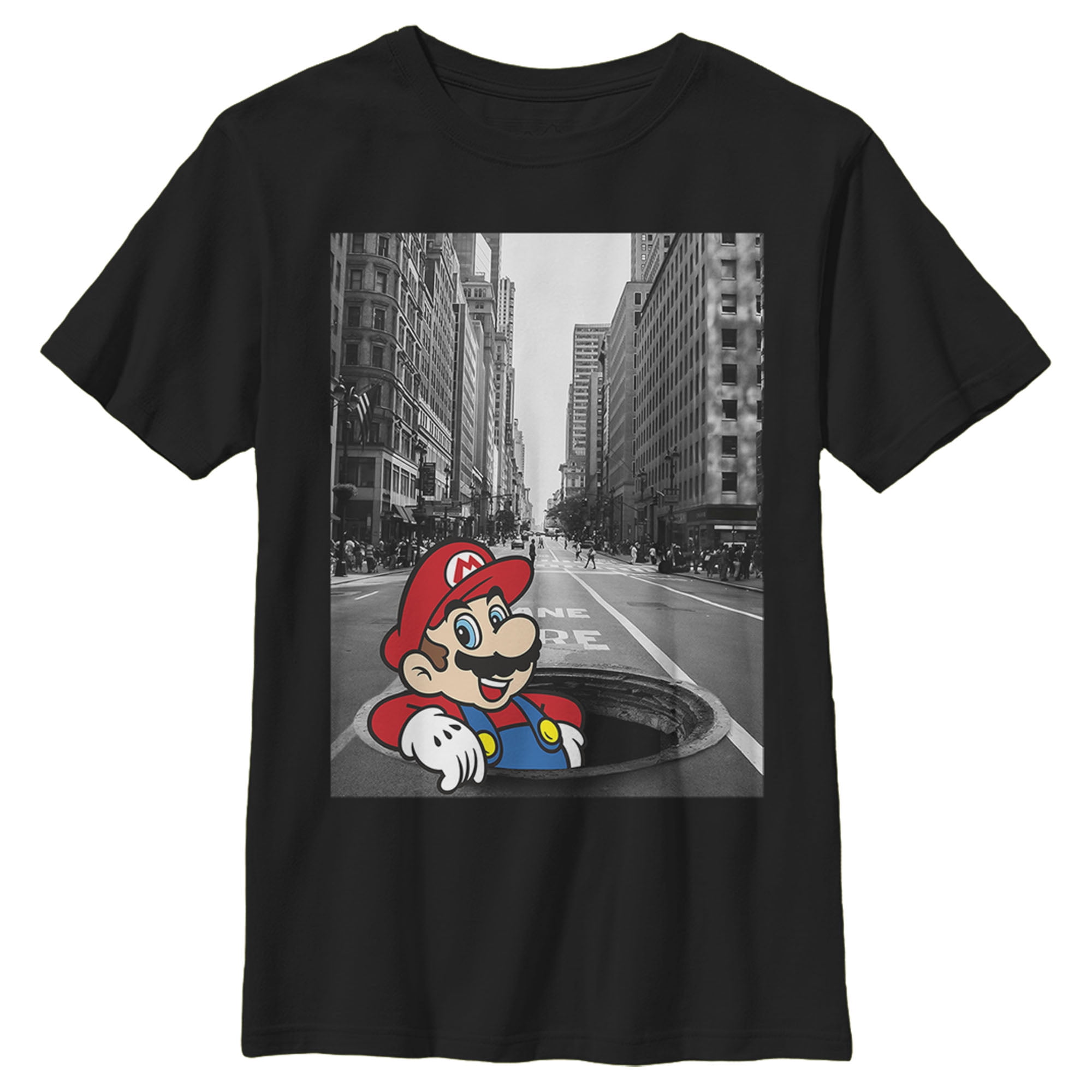 Boy's Nintendo Mario Manhole Graphic Tee Black Small - Walmart.com