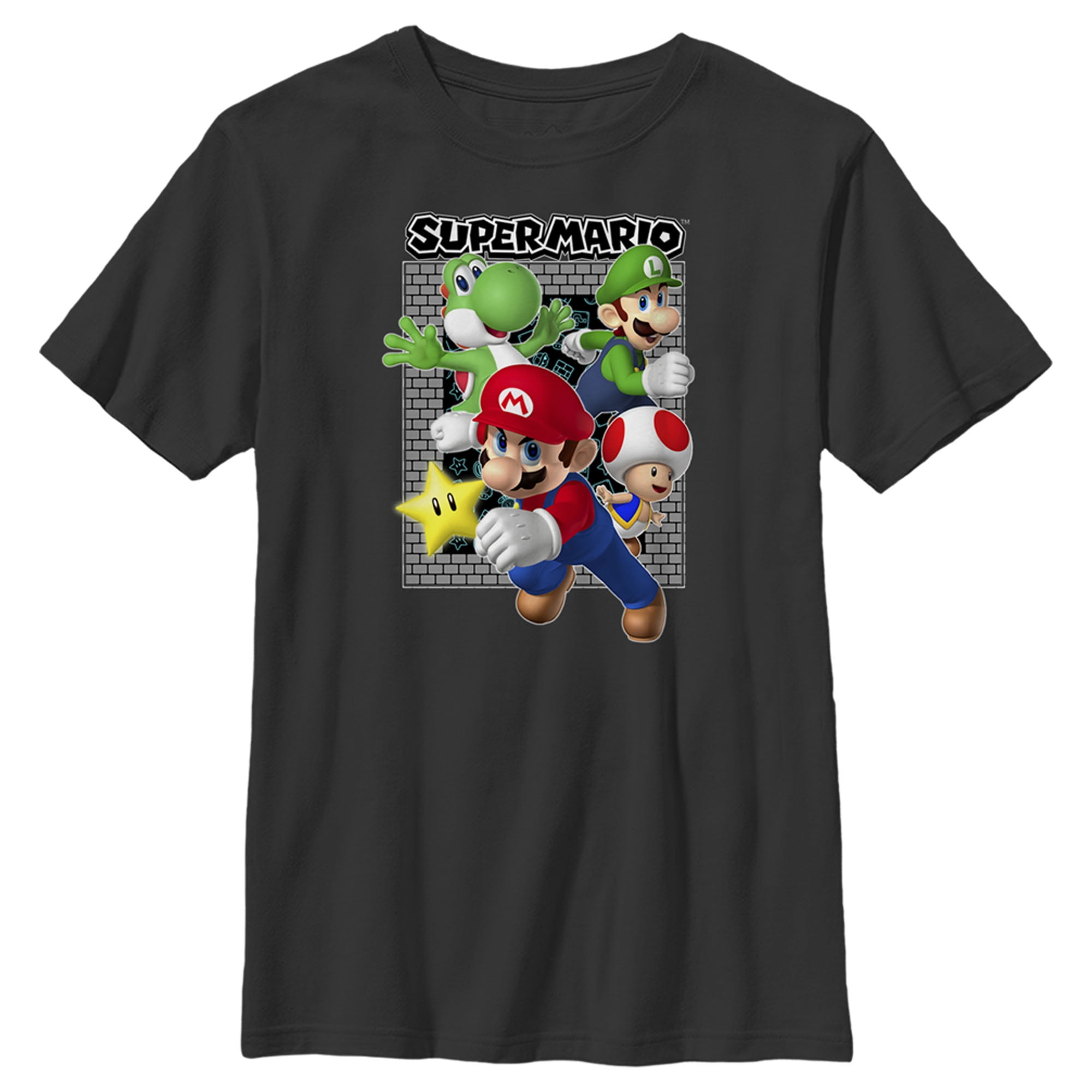 Nintendo Boy's Super Mario Luigi Graphic Tee Shirt, Black, Youth X ...