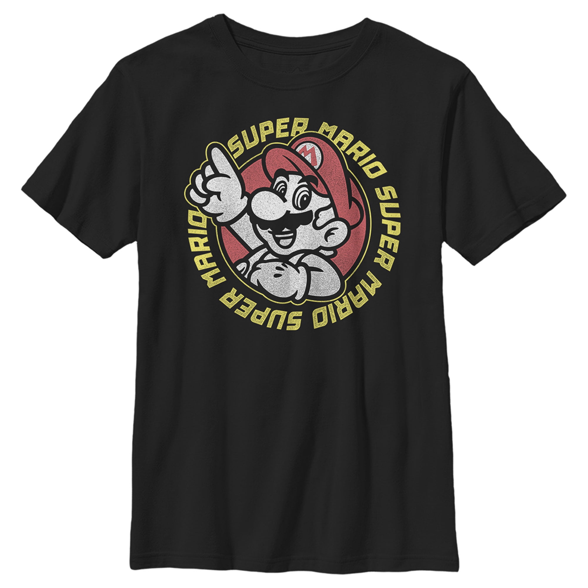 Boy's Nintendo Super Mario Distressed Square Graphic Tee Black Small ...