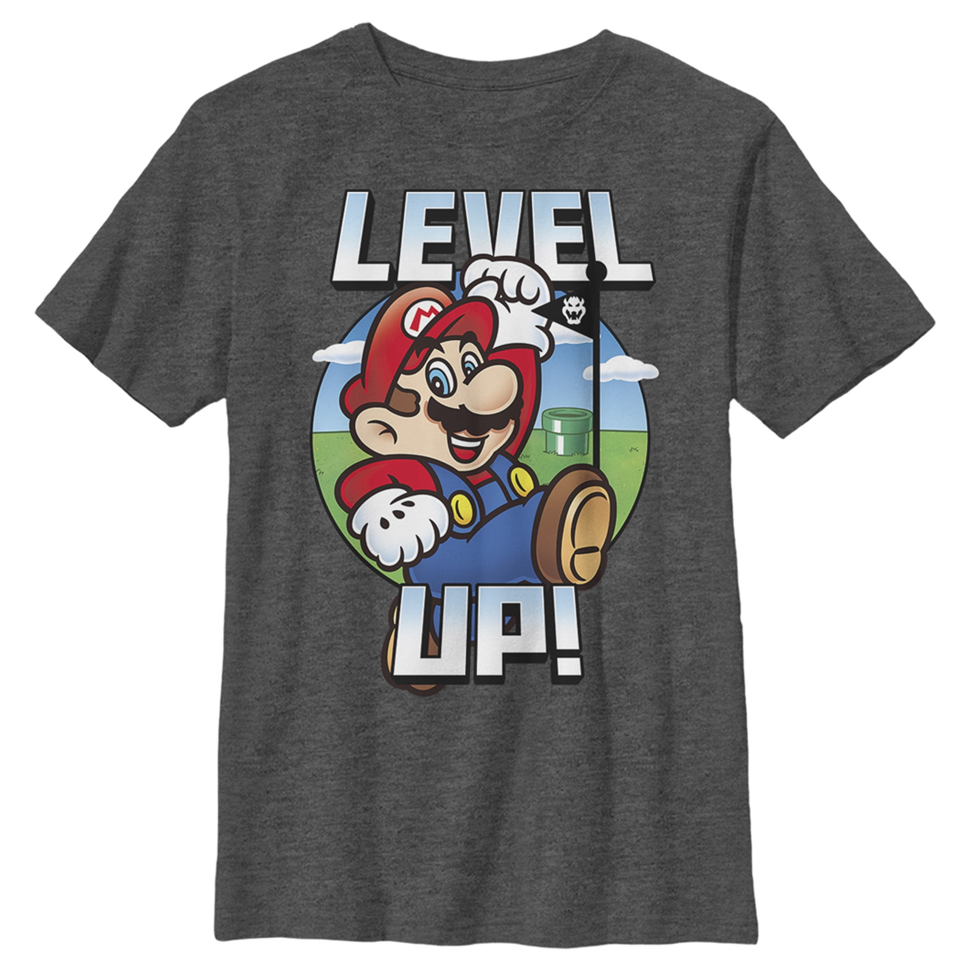 Boy's Nintendo Super Mario Level Up Graphic Tee Charcoal Heather Small ...