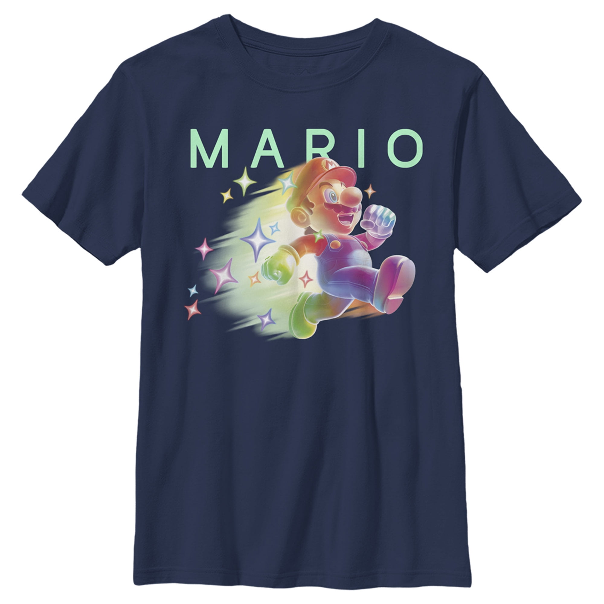 Boy's Nintendo Super Mario Rainbow Stars Graphic Tee Navy Blue Small ...