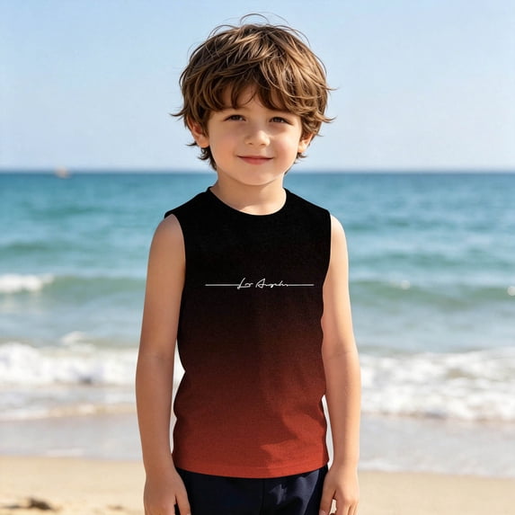 Boy's Ombre Tank Tops Sleeveless Round Neck Brick Red Summer Casual ...